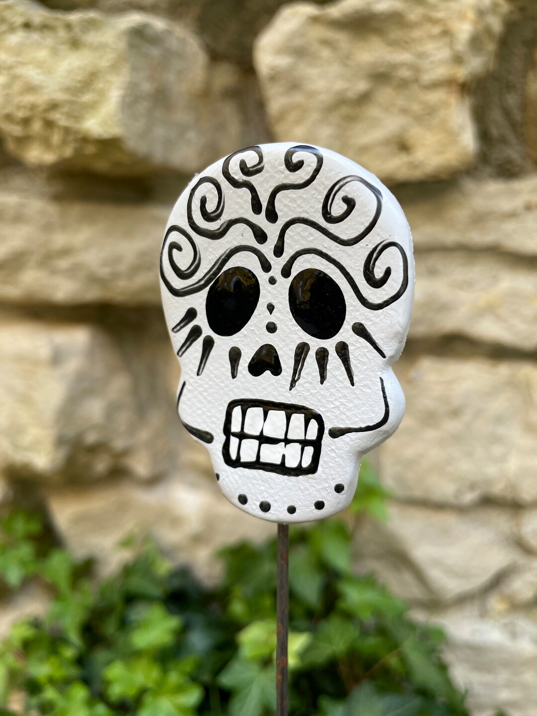 White Sugar Skull DAY of the DEAD Garden Skull Stake Spooky - Etsy