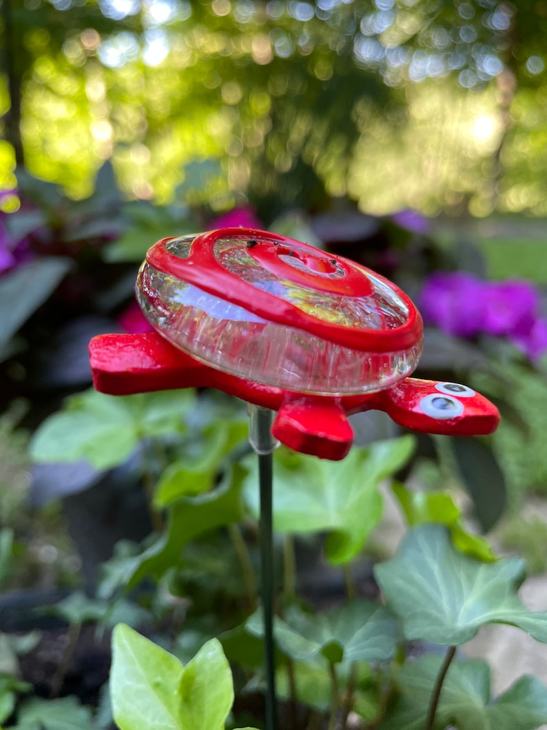 Red Sea Turtle Garden Stake Mini Glass Turtle Garden Stake Potted ...