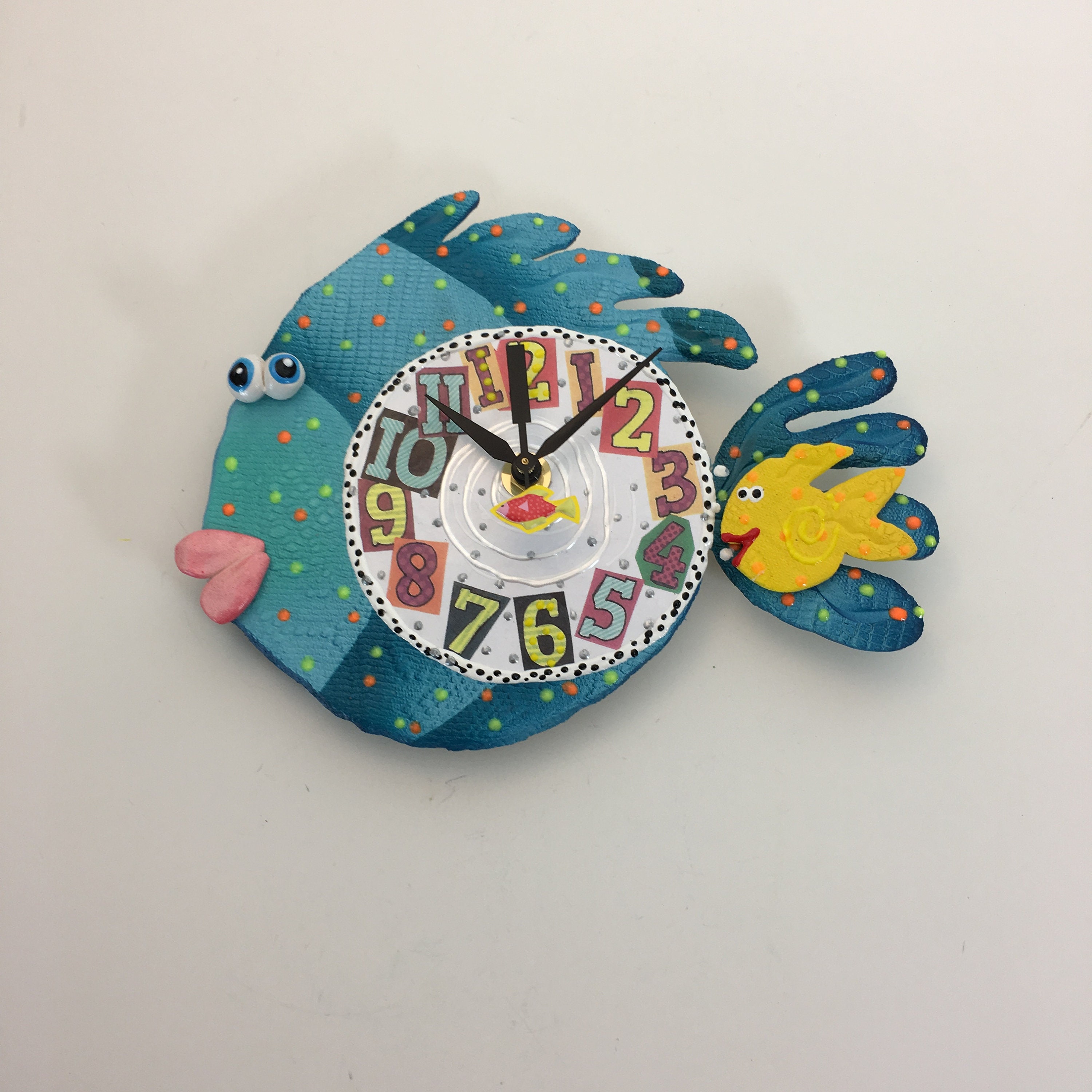 Kids Wall Clock ,Nursery Wall Clock,Ocean, Under the sea,Aquarium ,Clay ...
