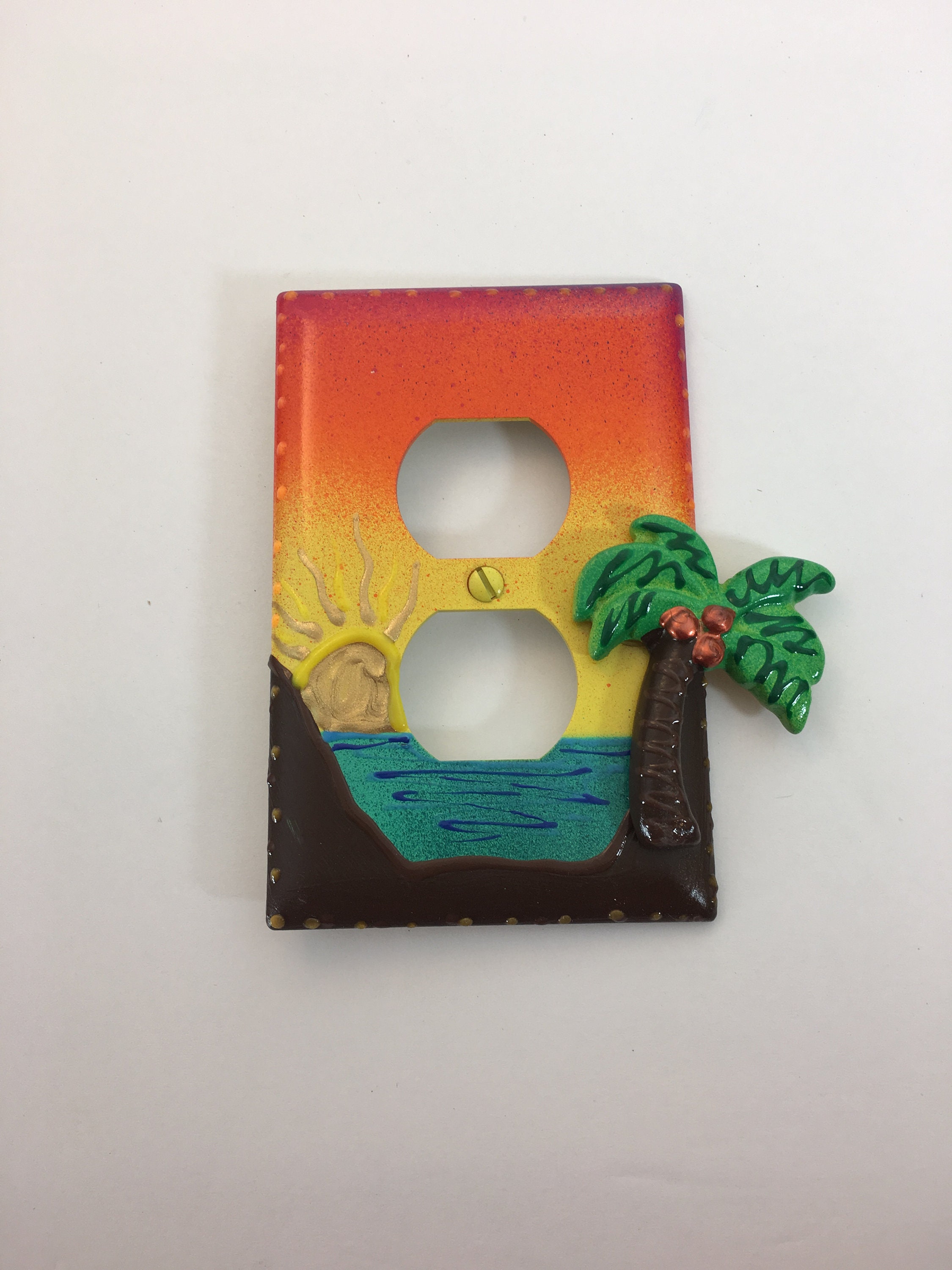 Whimsical tropical palm tree sunset light switch wall plate cover ...