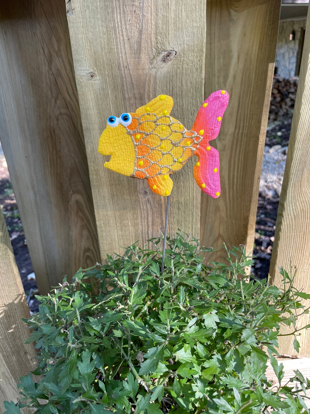 Ceramic Gold Fish Garden Stake ,potted Plants, Great Gift,lawn Decor ...