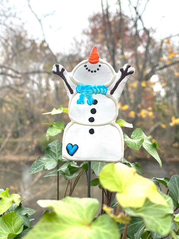 Happy Snowman Garden Stake Plant Decoration Holiday Gift Decor | Etsy
