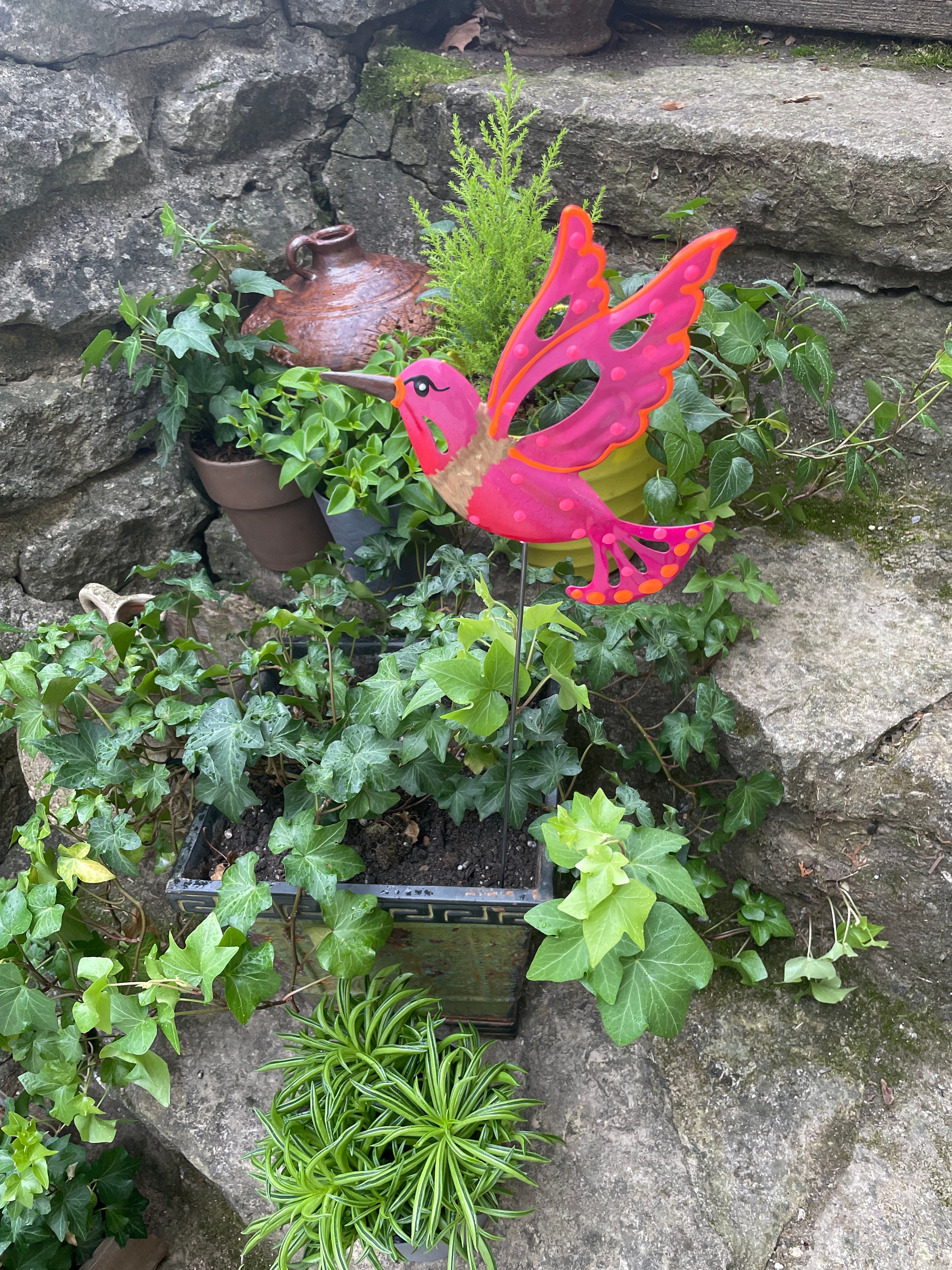 Pink Metal Hummingbird Garden Stake,Garden Decor, Garden Art,Garden ...