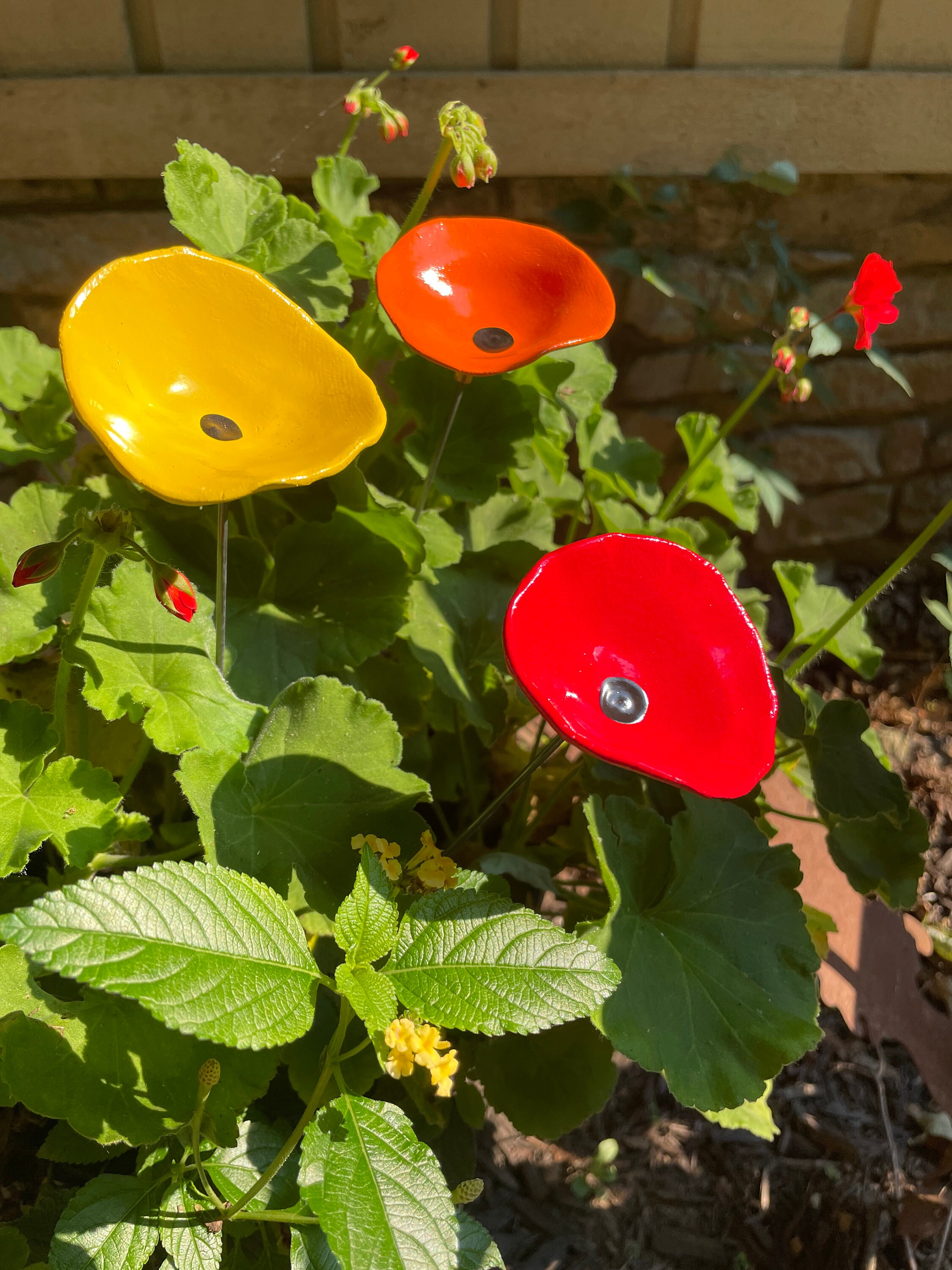 Set of 3 Mini Poppy Flower stakes,Poppy Flower Pot Cluster,Garden ...