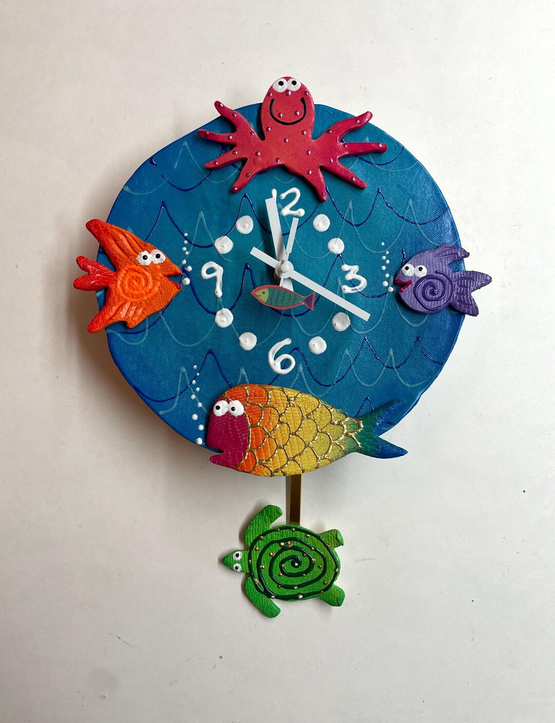 Fish Pendulum Wall Clock,unique Clock,handmade Clock,sealife Wall Clock ...