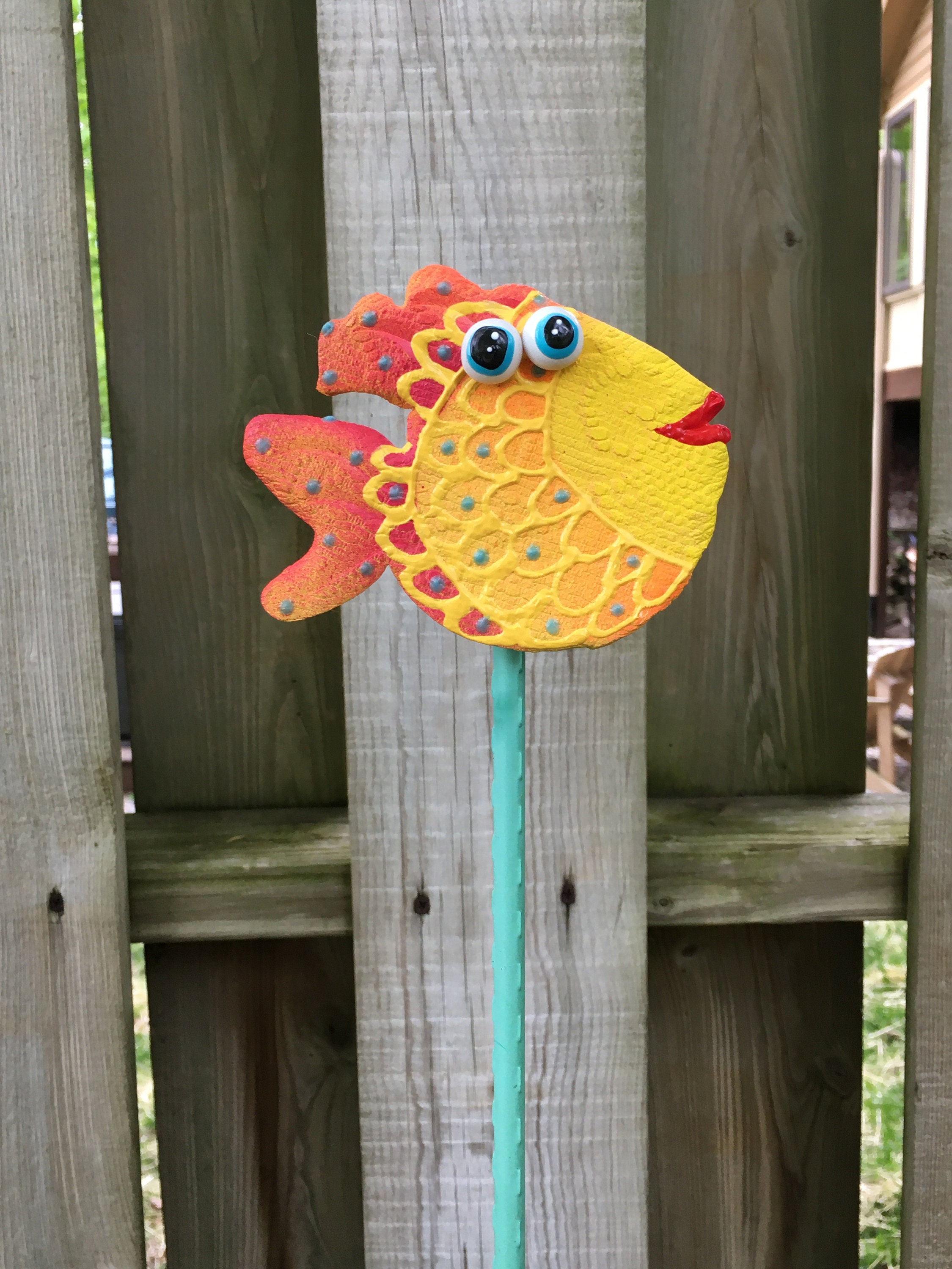Ceramic Funky Fish Garden Stake, Garden Stakes,Potted plants, Great ...