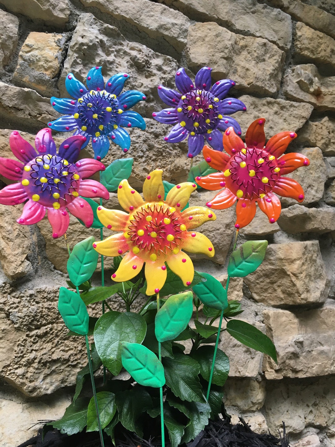 Metal Spring Flower Garden Stakes,set of Five Metal Garden Stakes, Yard ...