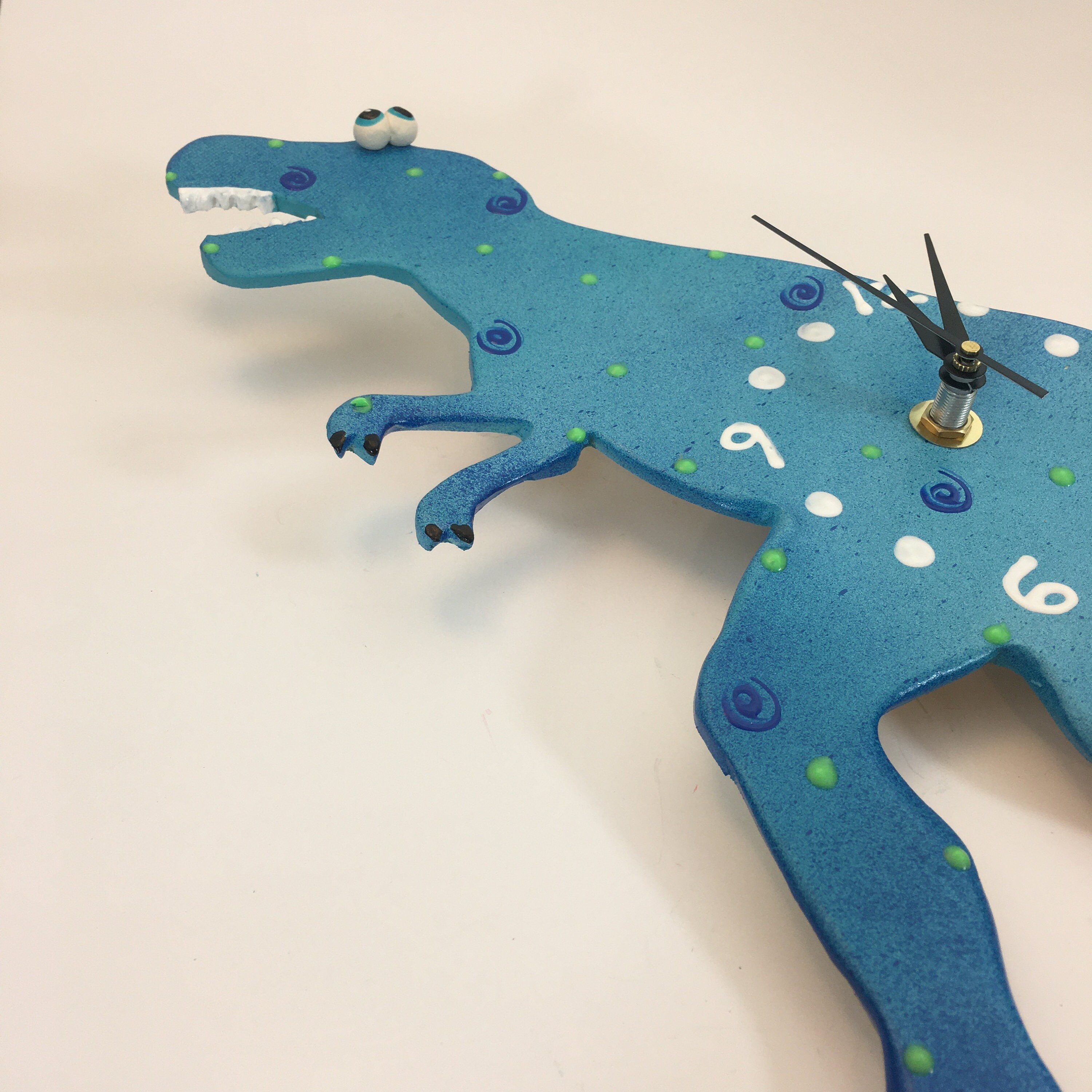 Whimsical Dinosaur Clock, Colorful Handmade Clay Dinosaur