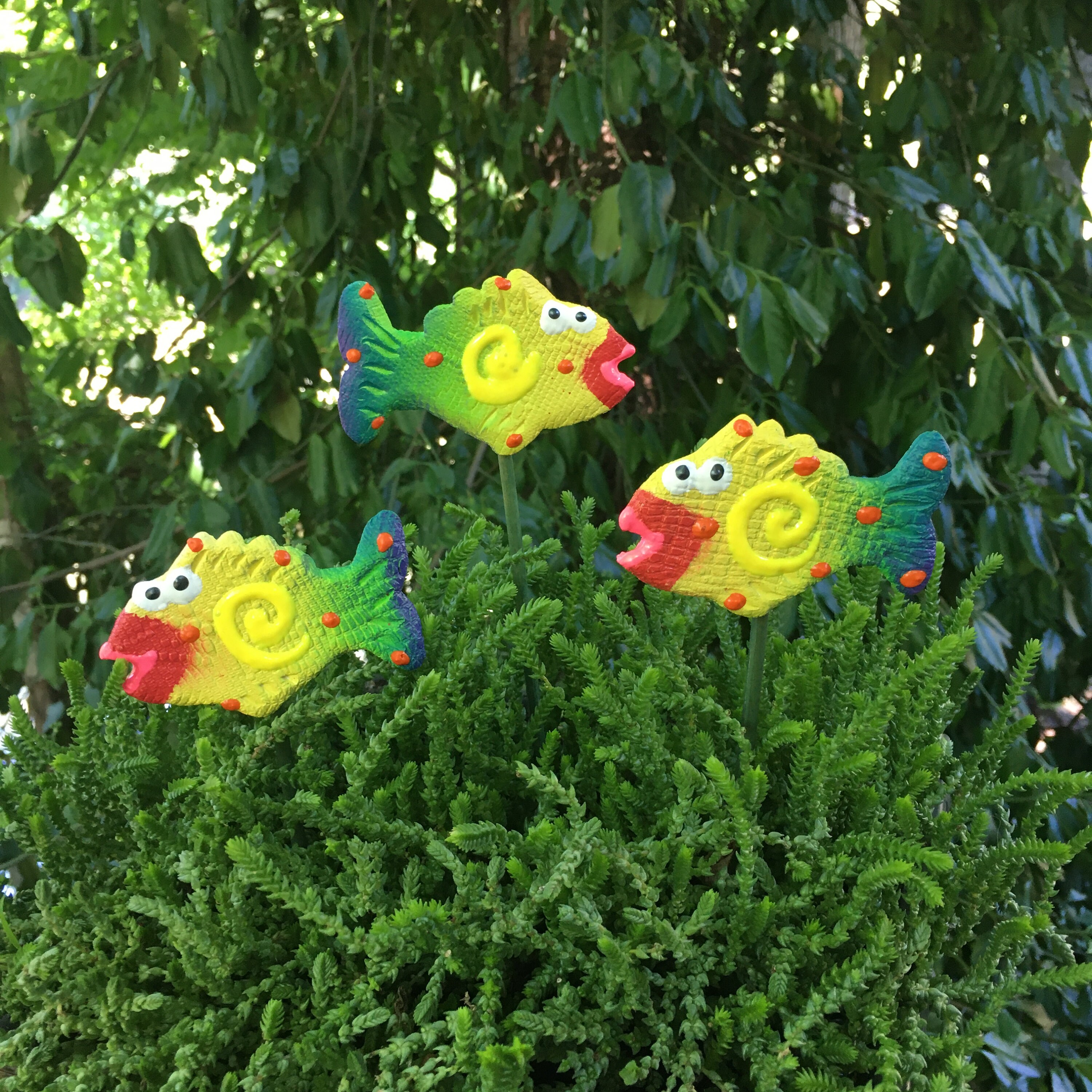 Set of Three Rainbow Fish Garden Stakes, Garden Stakes,Potted plants ...