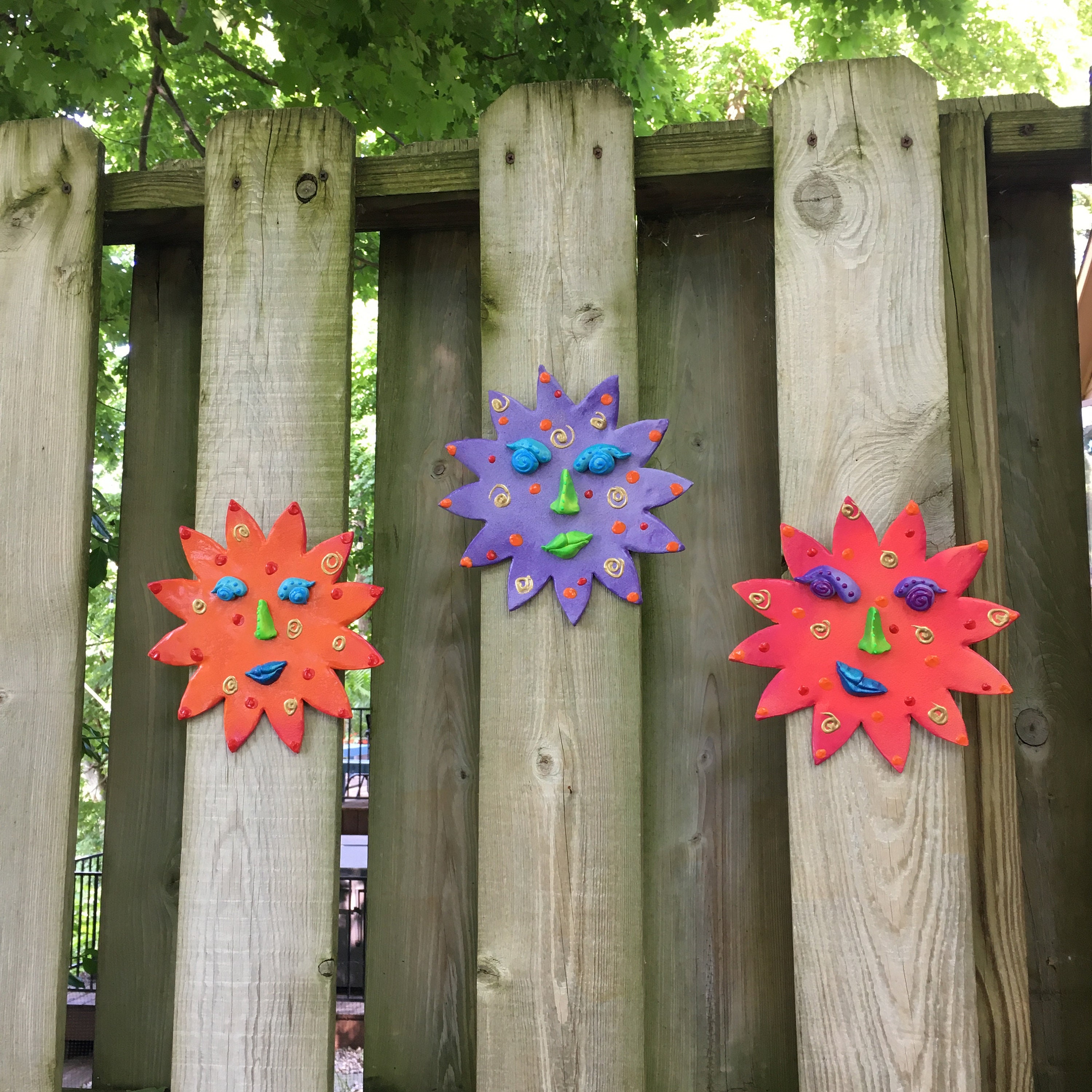 Set of 3 Sun Face Sculpture-Fence Decoration,Patio Decor-Yard art ...