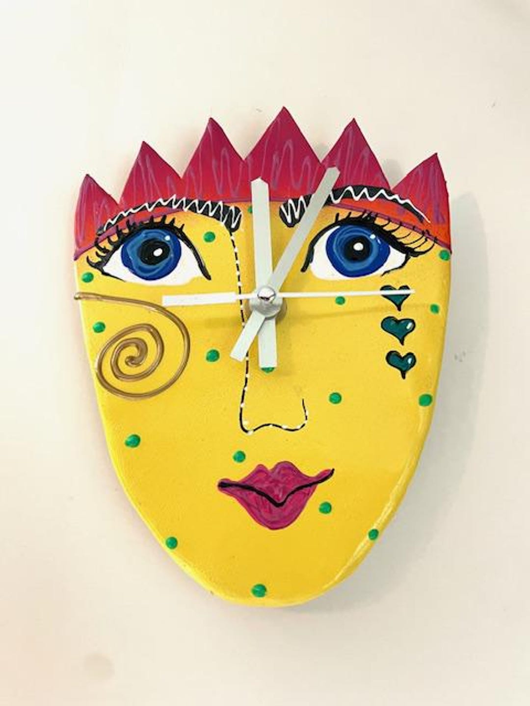 Unique Face Wall Clock Wall Art Wall Sculpture Wall Decor Hand Painted ...