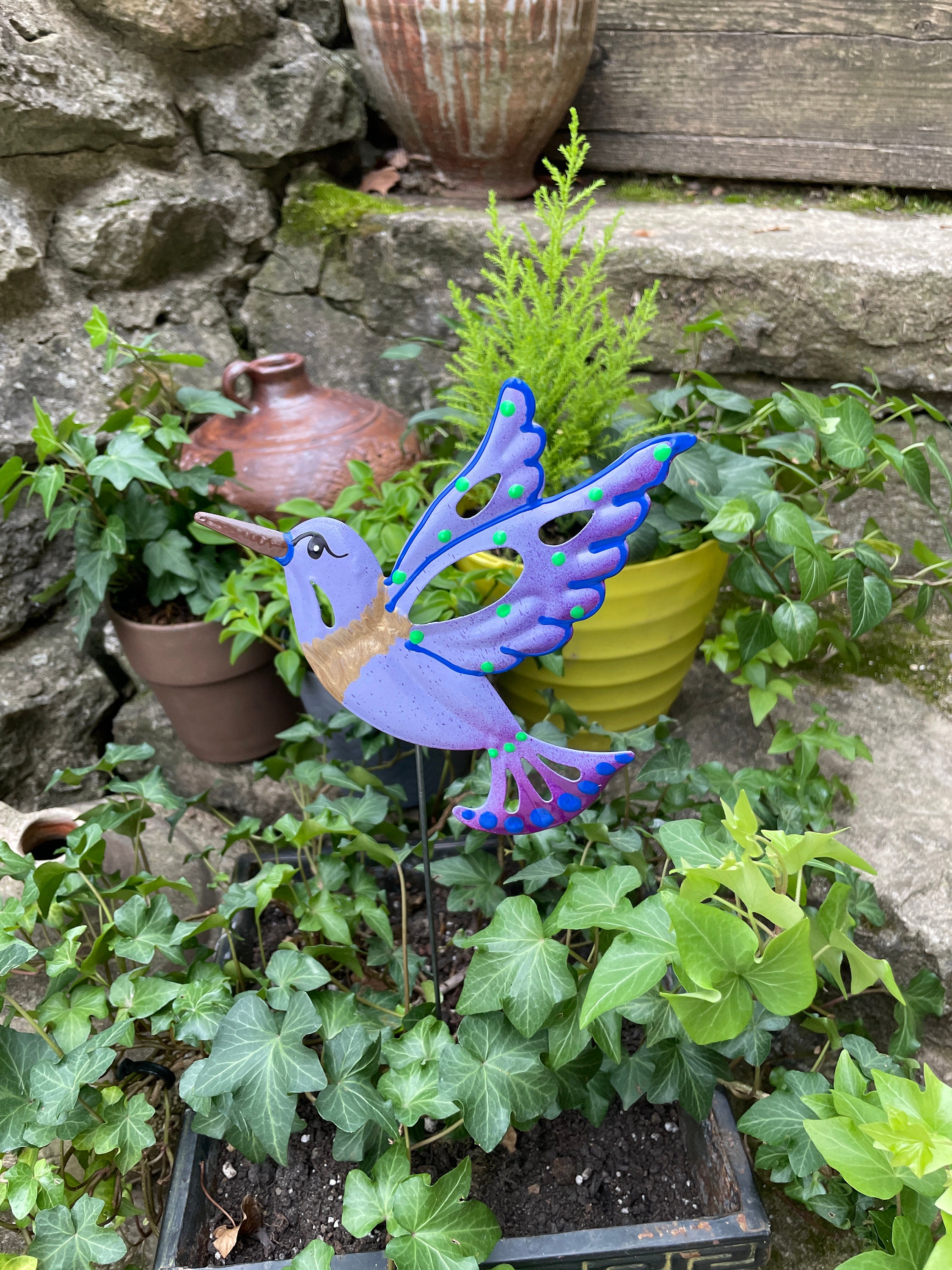 Purple Metal Hummingbird Garden Stake,Garden Decor, Garden Art,Garden ...