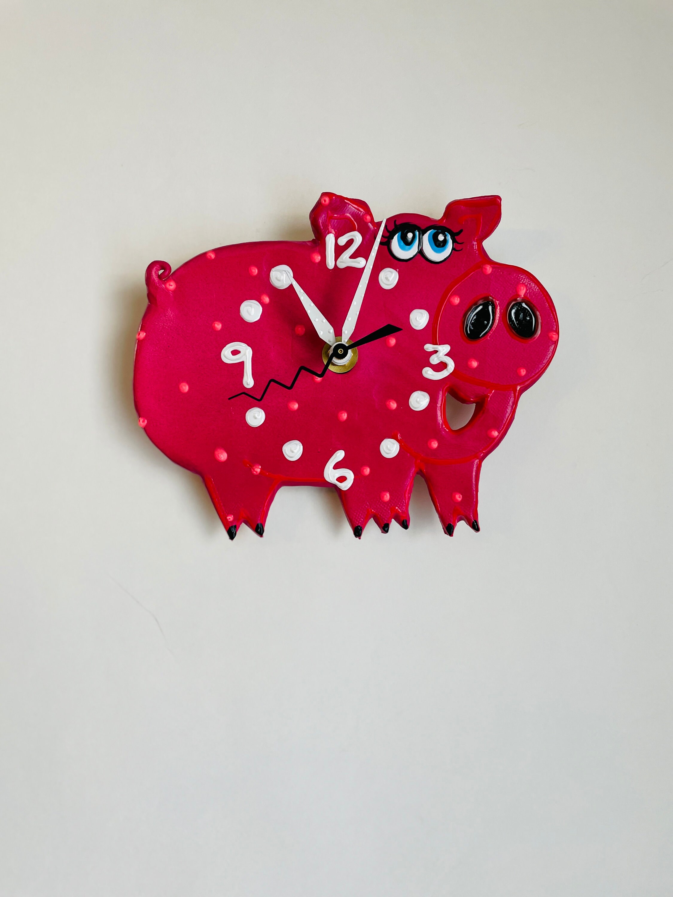 Pink Pig Wall clock,Kids Wall Clock,Unique Clock,Handmade clock, PIG ...