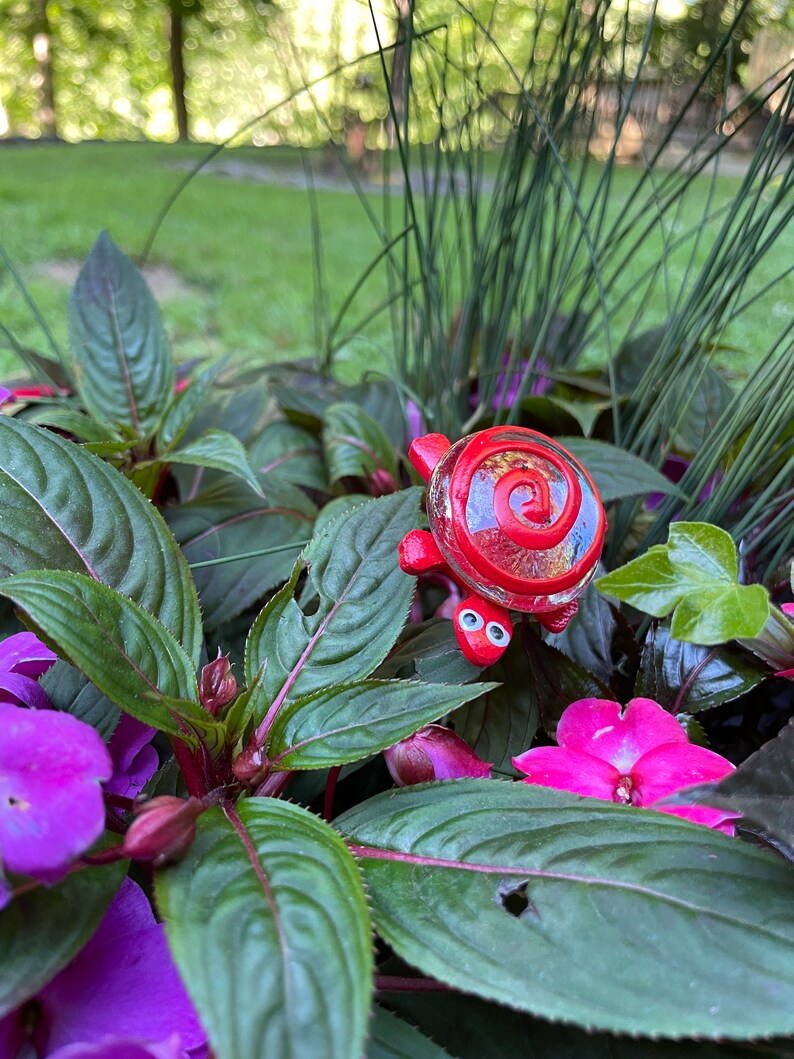 Red Sea Turtle Garden Stake Mini Glass Turtle Garden Stake Potted ...