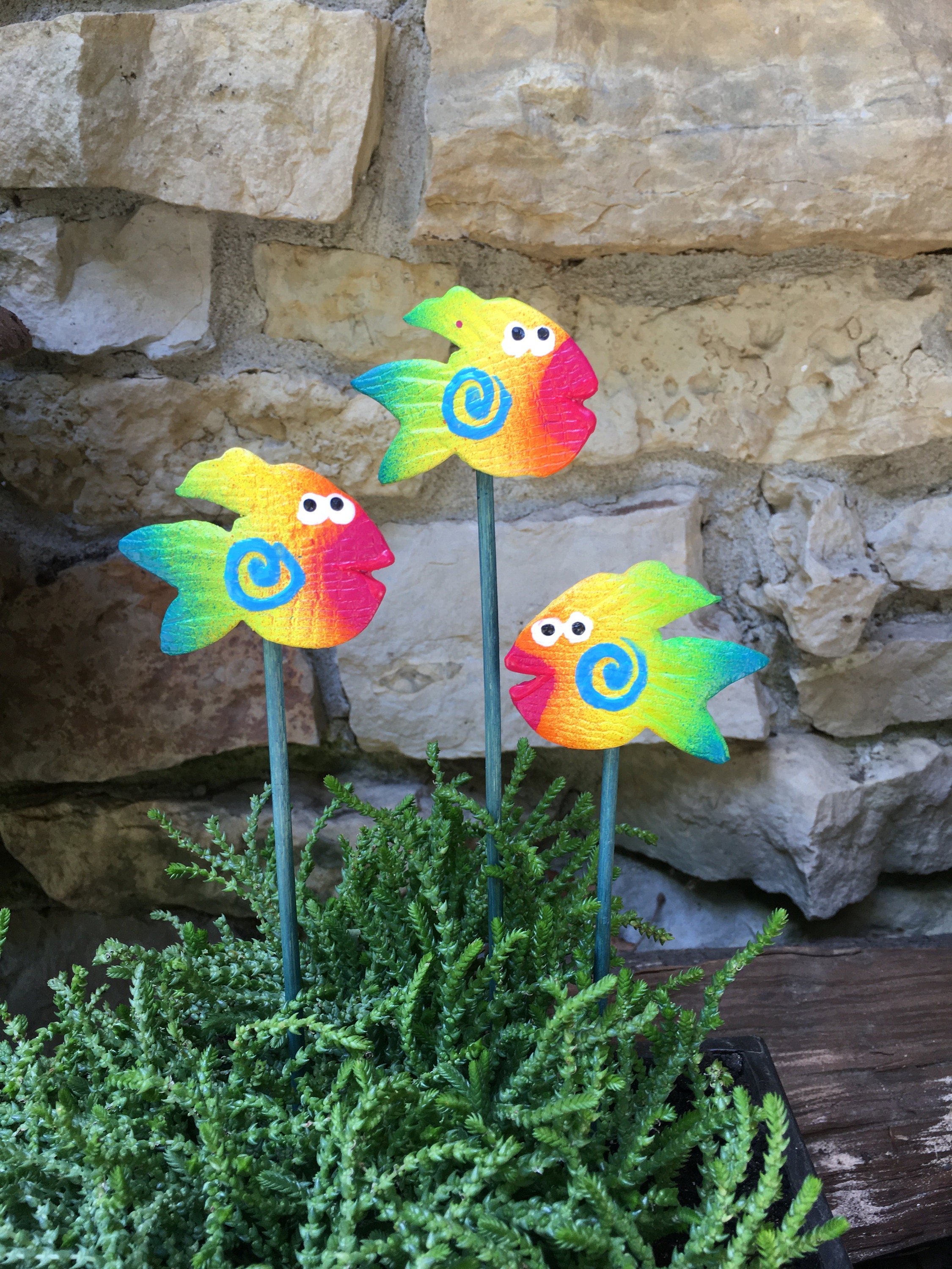 Rainbow Fish Garden Stakes, Garden Stakes,Potted plants, Great Gift ...