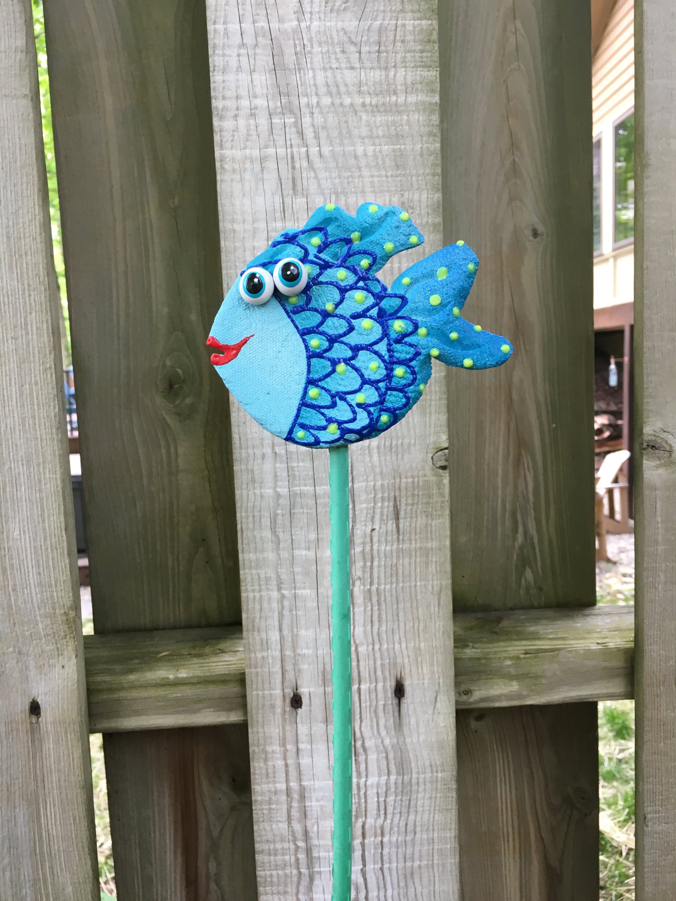 Ceramic Funky Fish Garden Stake, Garden Stakes,Potted plants, Great ...