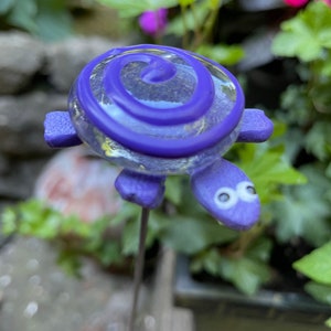 Purple Sea Turtle Garden Stake Mini Glass Turtle Garden Stake Potted ...
