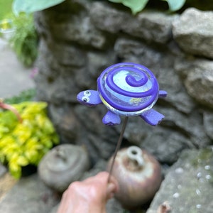 Purple Sea Turtle Garden Stake Mini Glass Turtle Garden Stake Potted ...