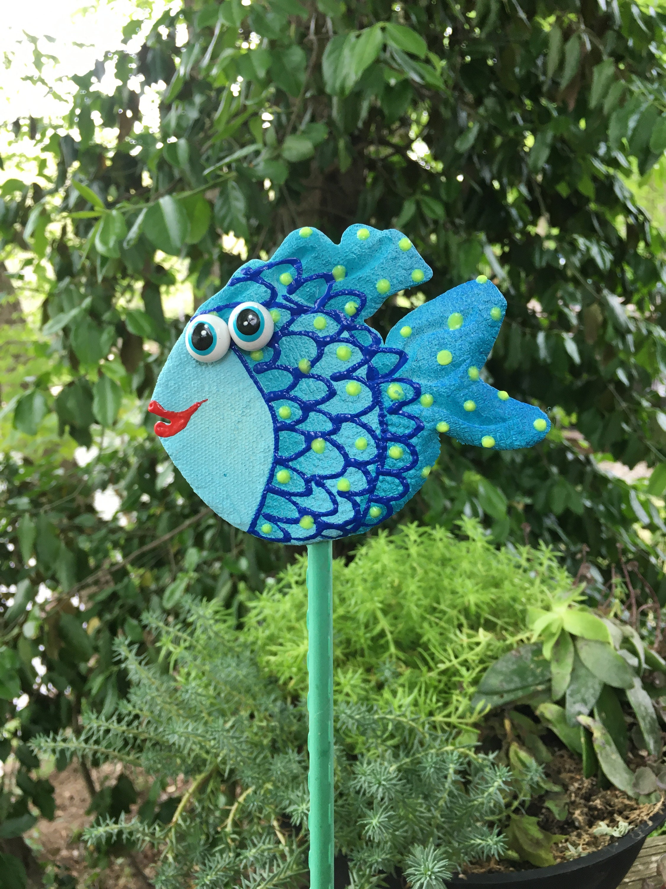 Ceramic Funky Fish Garden Stake, Garden Stakes,Potted plants, Great ...