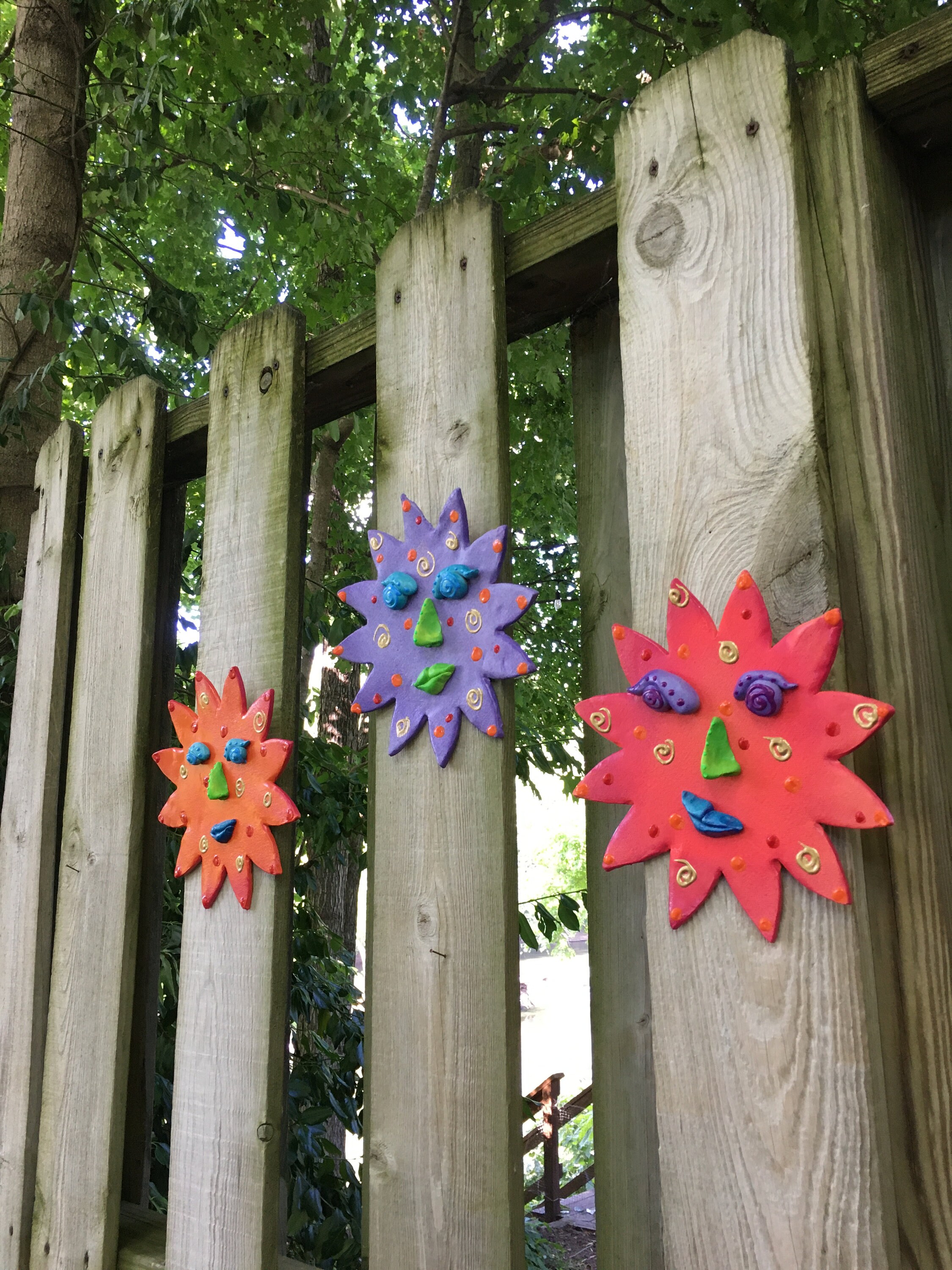 Set of 3 Sun Face Sculpture-Fence Decoration,Patio Decor-Yard art ...