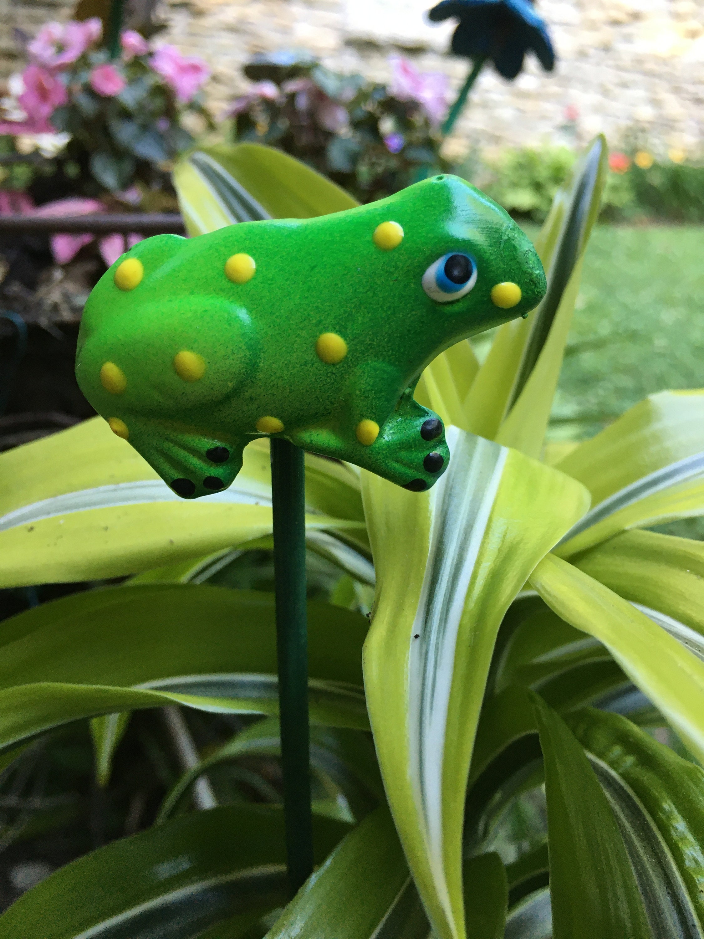 Frog Garden Stakes,Set of 3 Ceramic Frog Garden Stakes,Potted plants ...