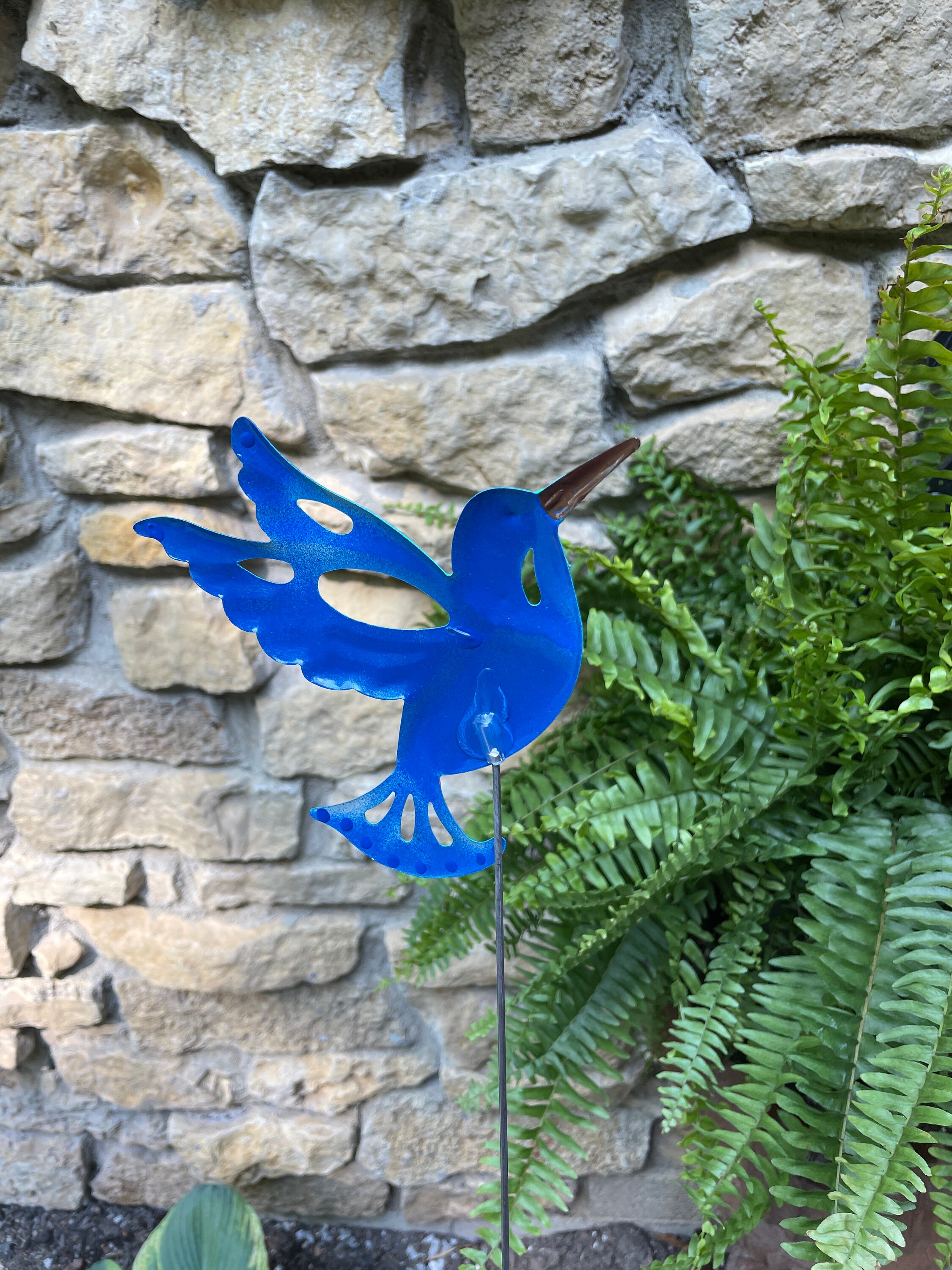 Blue Metal Hummingbird Garden Stake,Garden Decor, Garden Art,Garden ...
