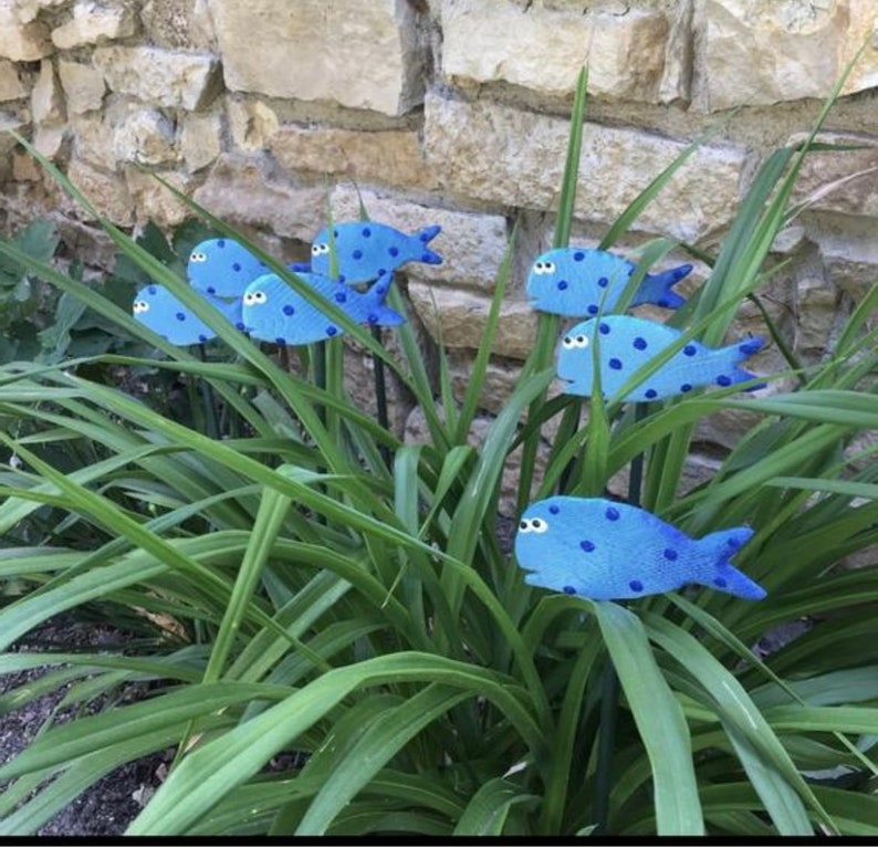 School of Blue Fish Garden Art Outdoor Garden Sculpture Lawn Decor ...