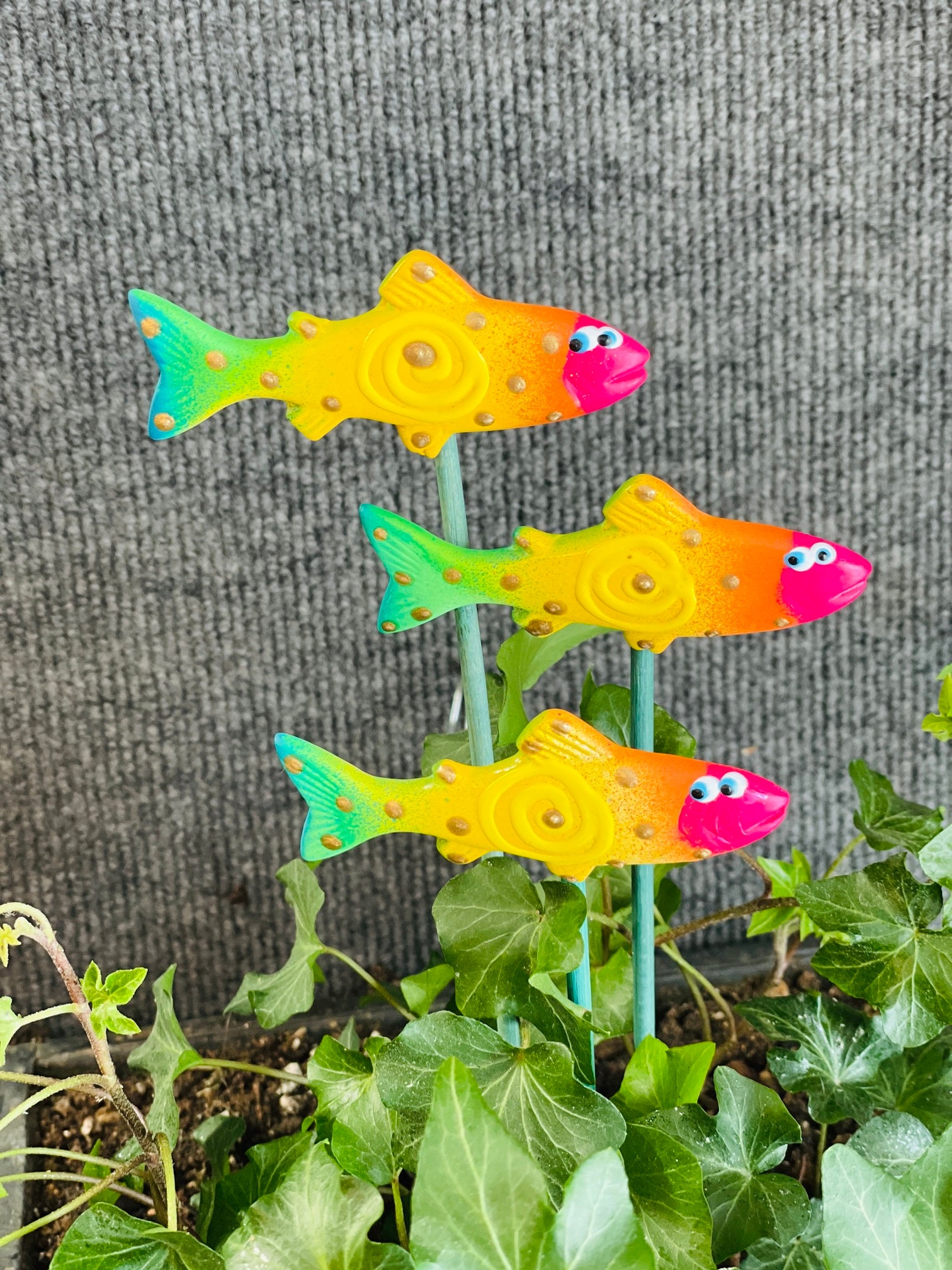 3 Rainbow Fish Garden Stakes, Garden Stakes,Potted plants, Great Gift ...