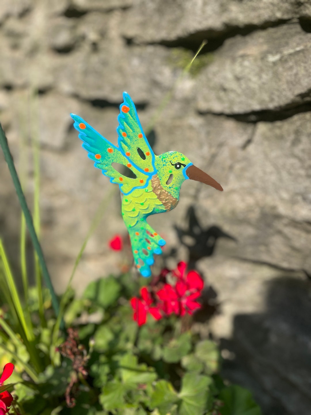 Green Metal Hummingbird Garden Stake,garden Decor, Garden Art,garden ...