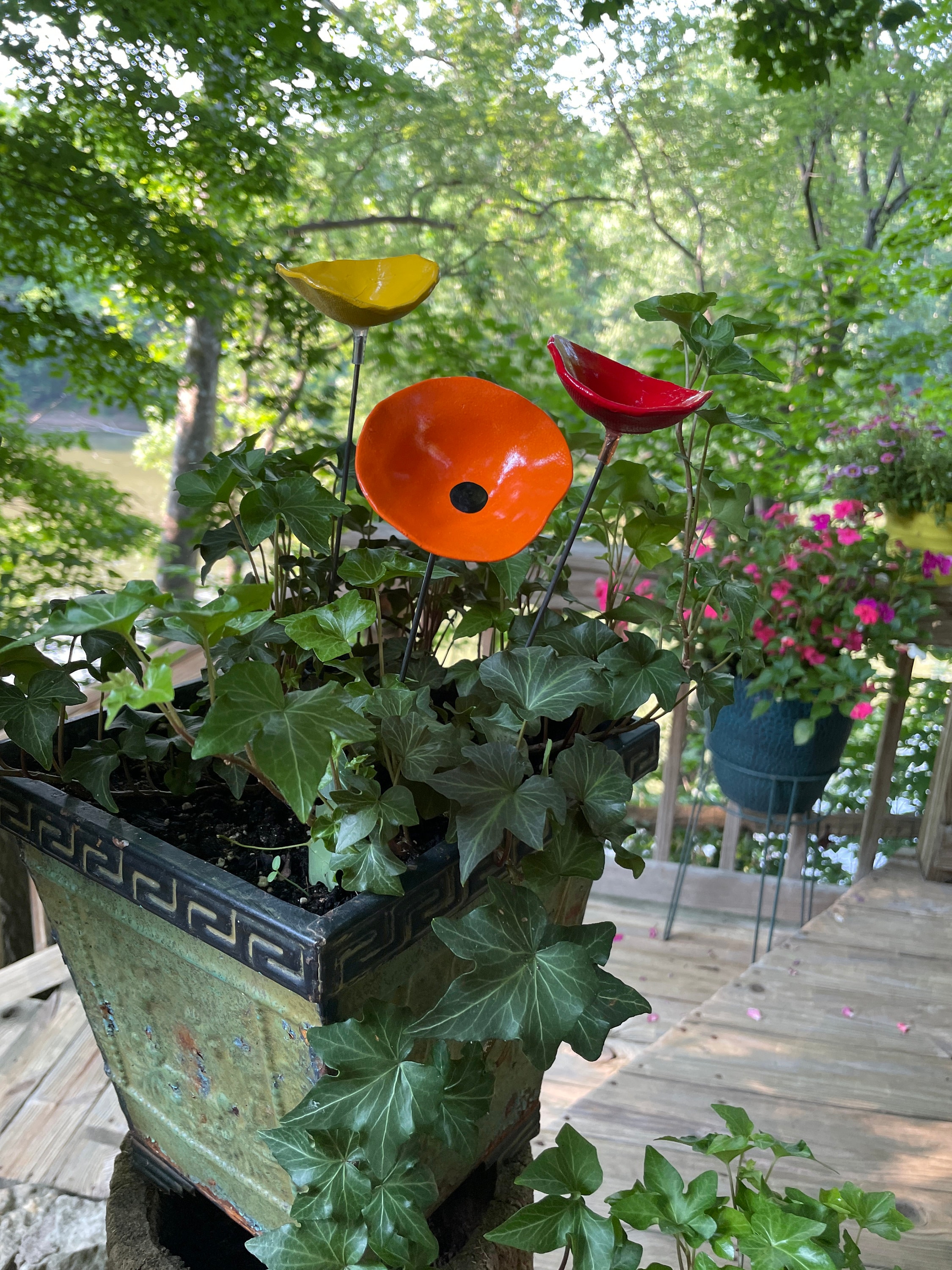 Set of 3 Mini Poppy Flower stakes,Poppy Flower Pot Cluster,Garden ...