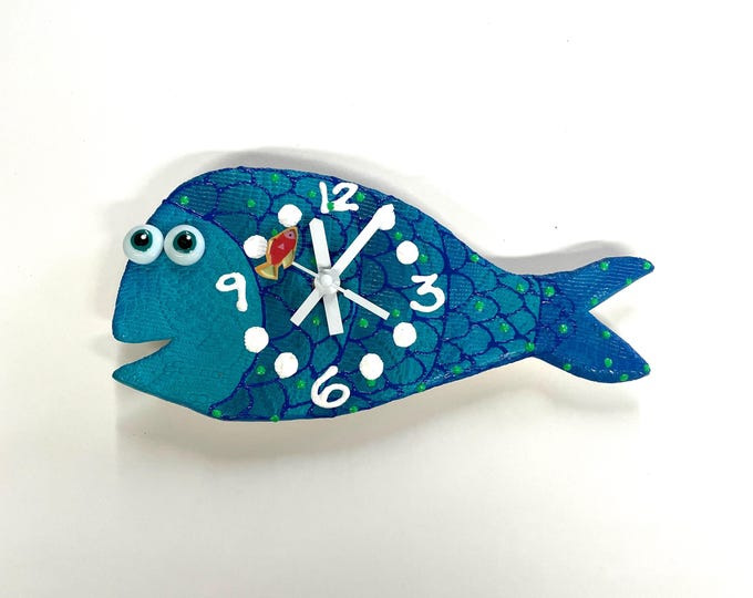 Blue Fish Wall Clock, Fish Clock,nursery Clock ,gift Clock,tropical ...