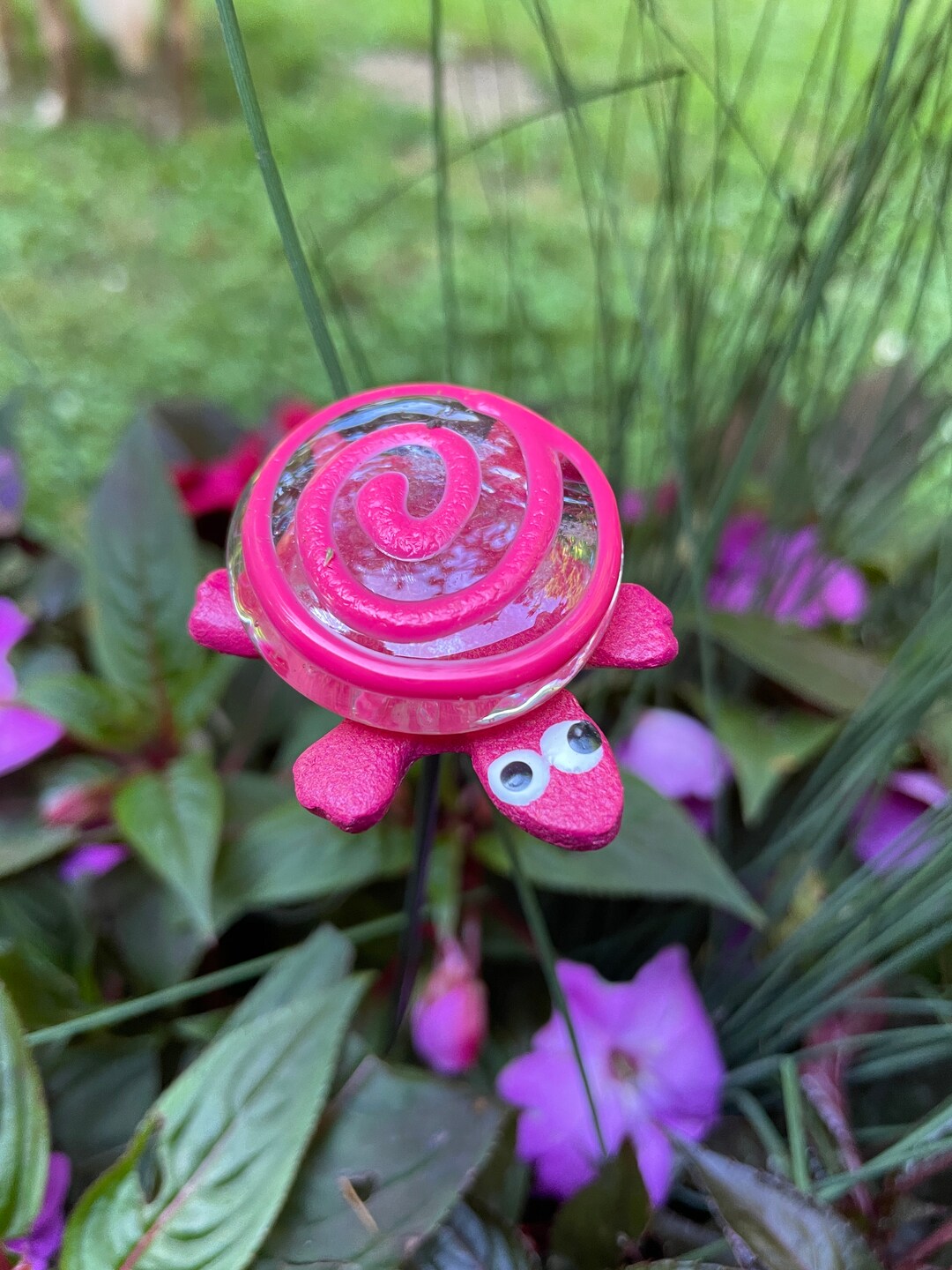 Pink Sea Turtle Garden Stake Mini Glass Turtle Garden Stake Potted ...