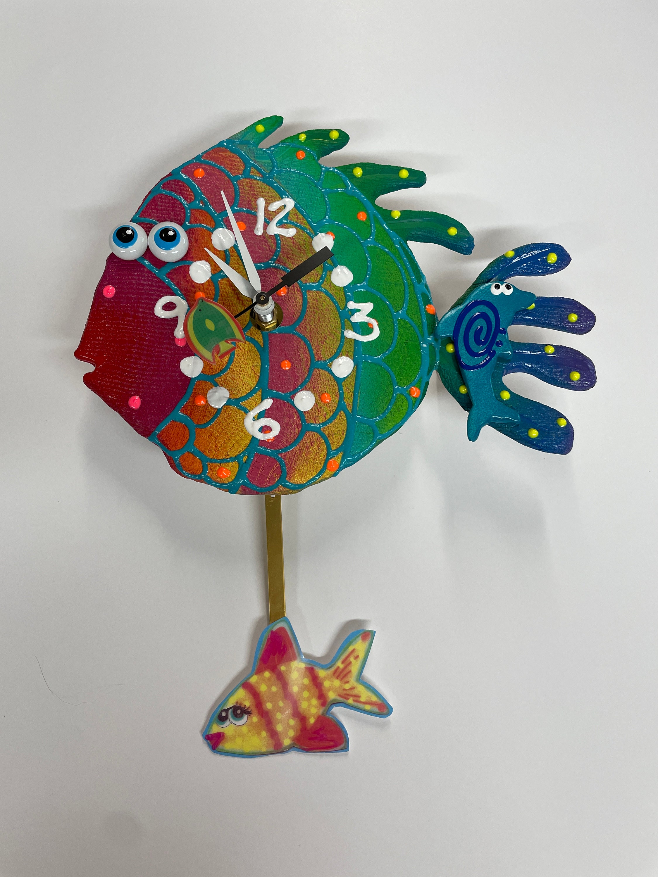 Kids Wall Clock,Fish Wall Clock with Pendulum,Unique Clock,Handmade ...