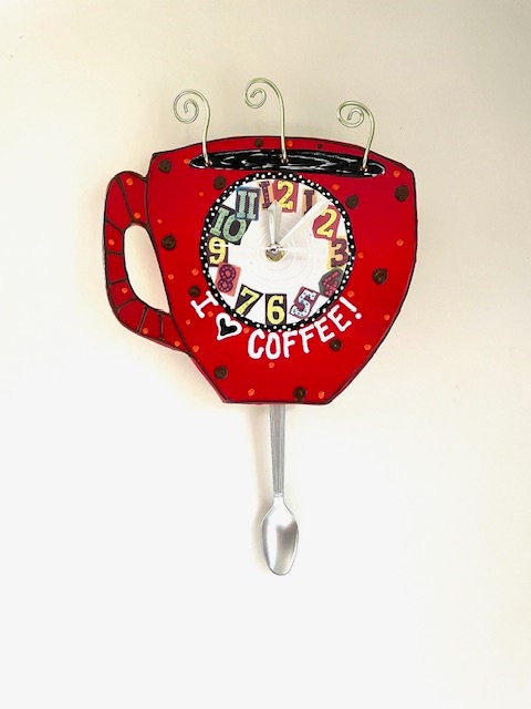 I Love Coffee Pendulum Wall Clock,Unique Clock,Kitchen Clock,Coffee ...