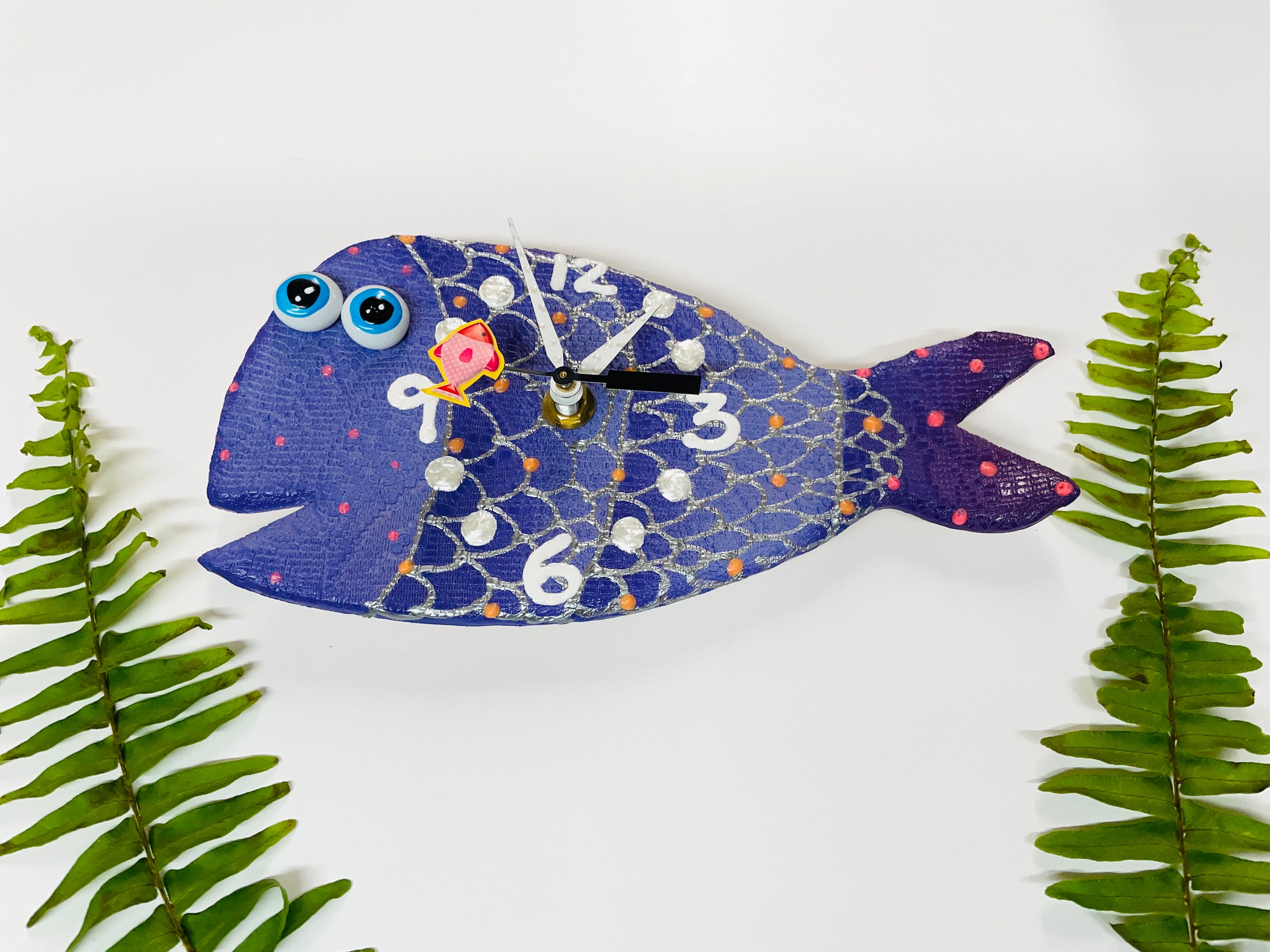 Purple Fish Wall Clock, Fish Clock,Nursery Clock ,Gift Clock,Tropical ...