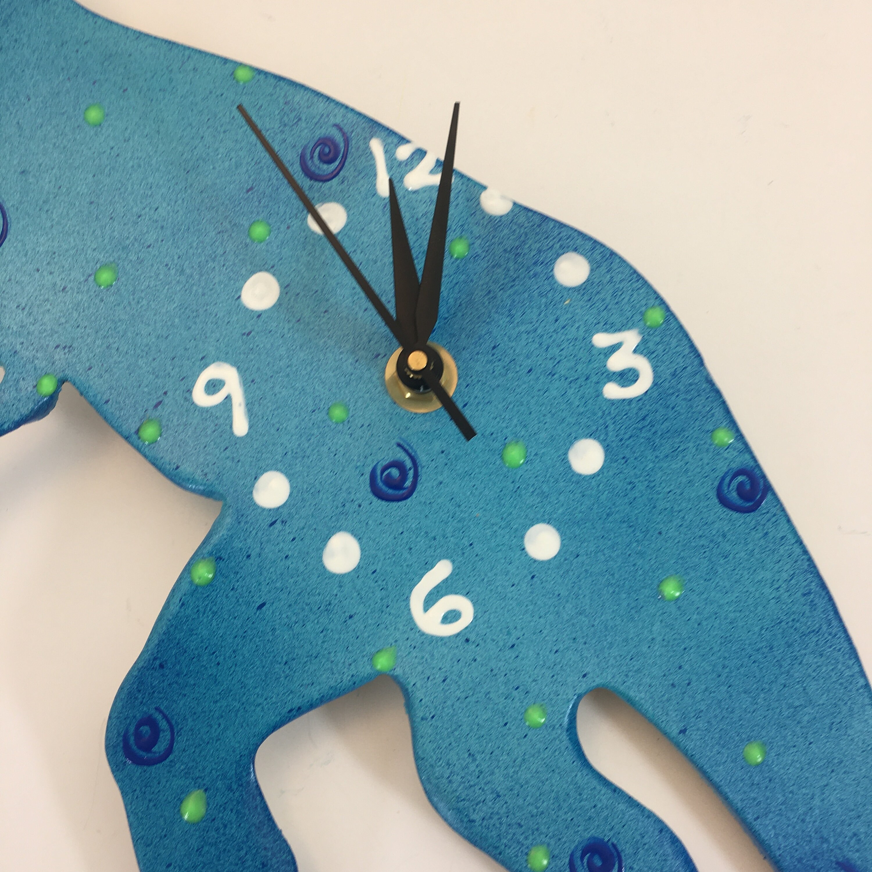 Whimsical Dinosaur Clock, Colorful Handmade Clay Dinosaur