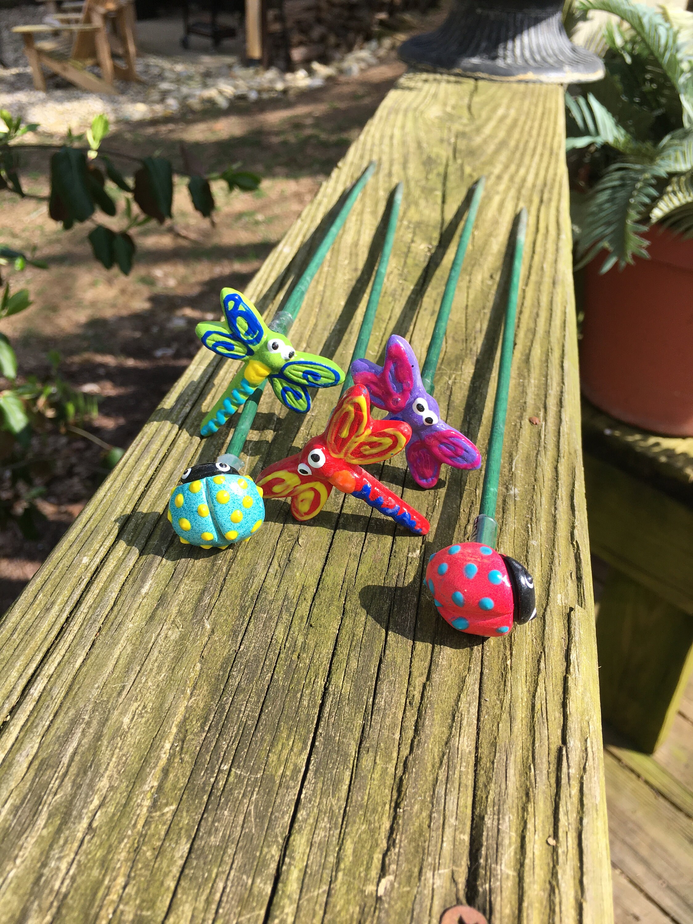 5 Ceramic Garden bug Stakes,3 dragonflies and 2 garden bugs, Garden ...