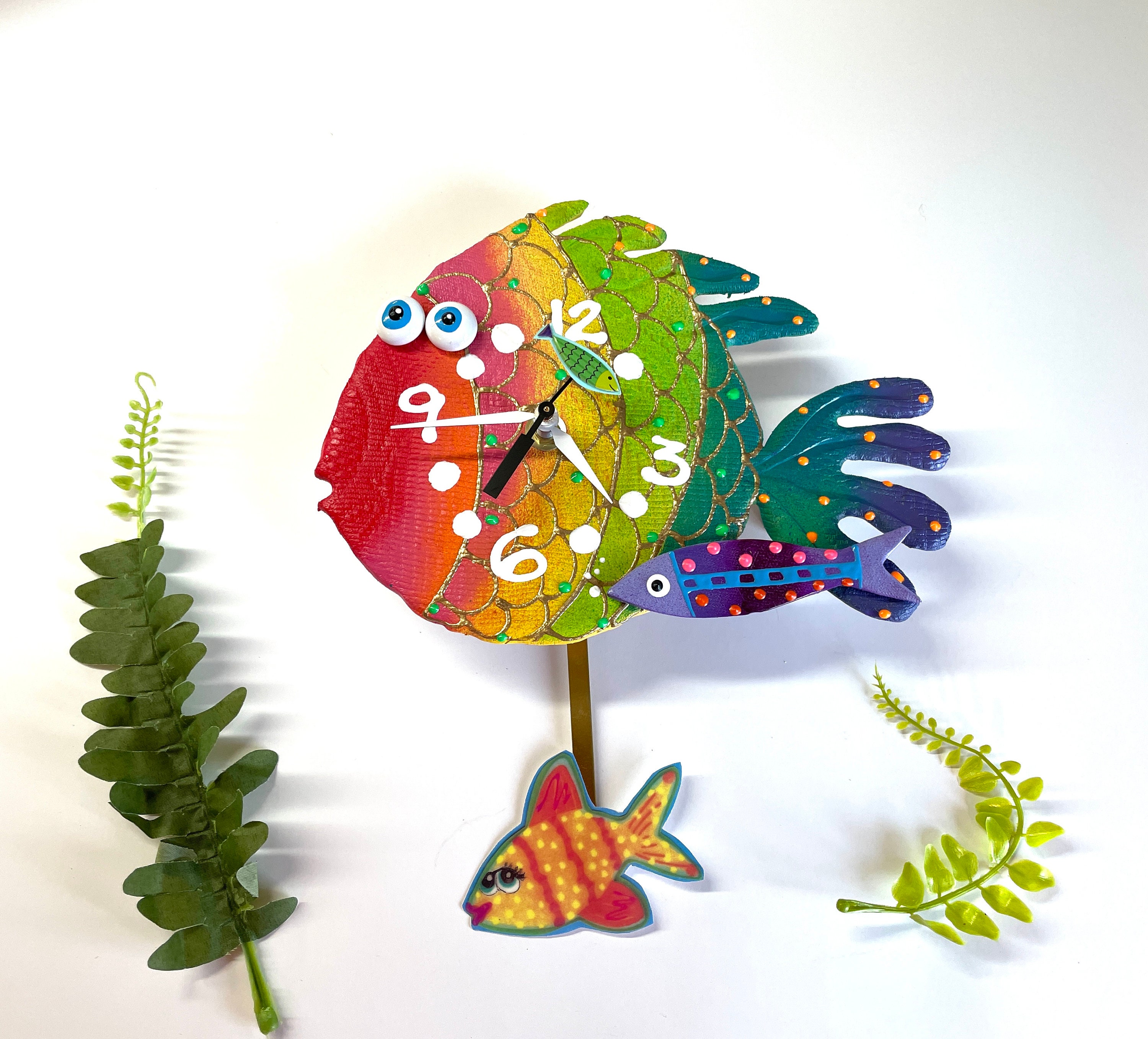 Kids Wall Clock,Fish Wall Clock with Pendulum,Unique Clock,Handmade ...