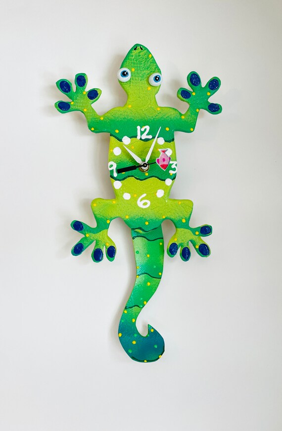 Whimsical Gecko Wall Clock With Pendulum Ceramic Lizard - Etsy