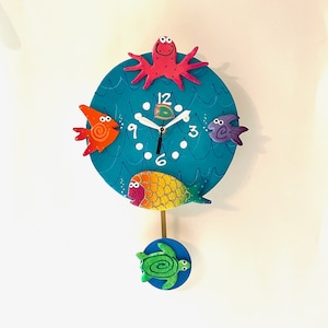 Fish Pendulum Wall Clock,unique Clock,handmade Clock,sealife Wall Clock ...
