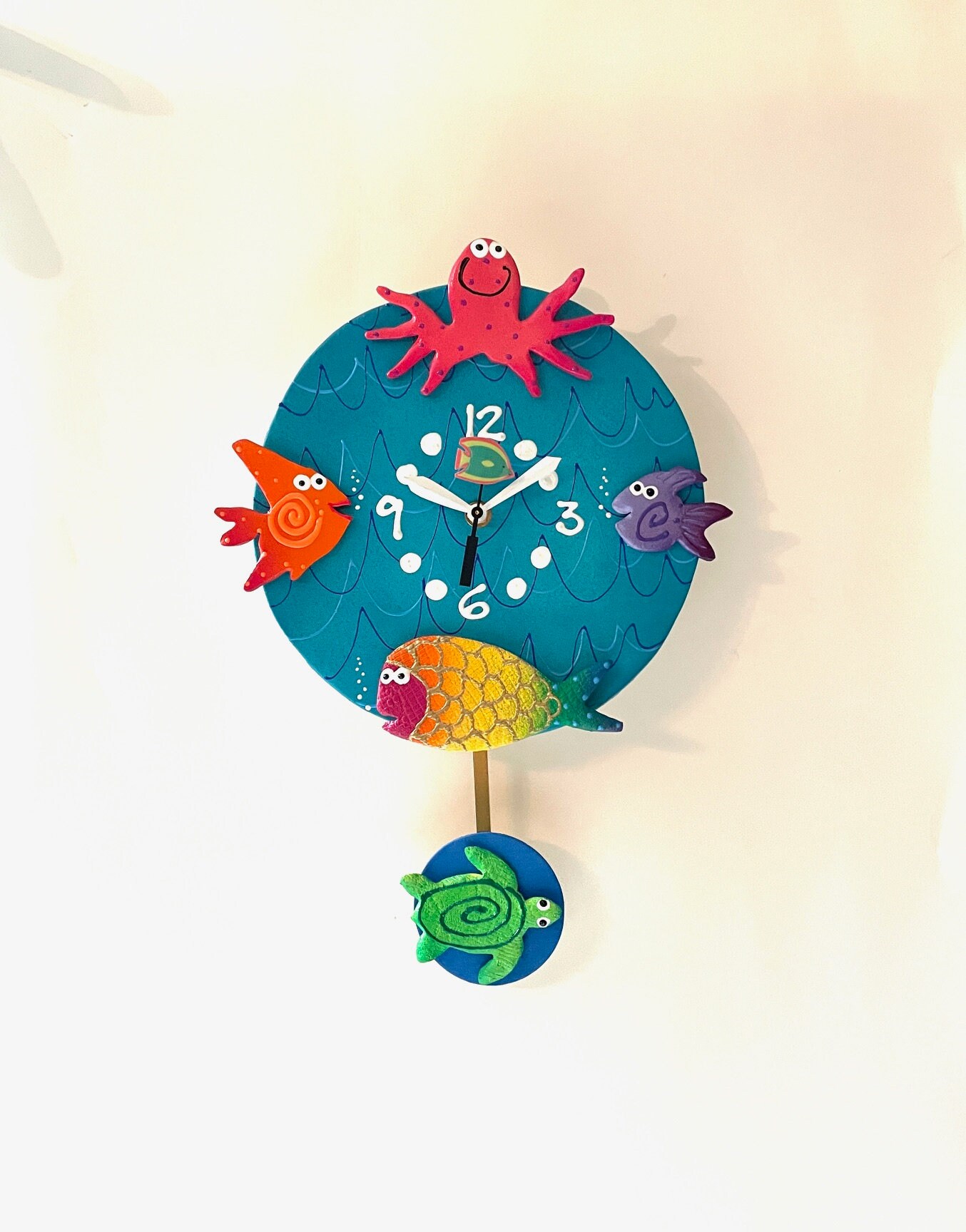 Fish Pendulum Wall Clock,Unique Clock,Handmade clock,Sealife Wall Clock ...