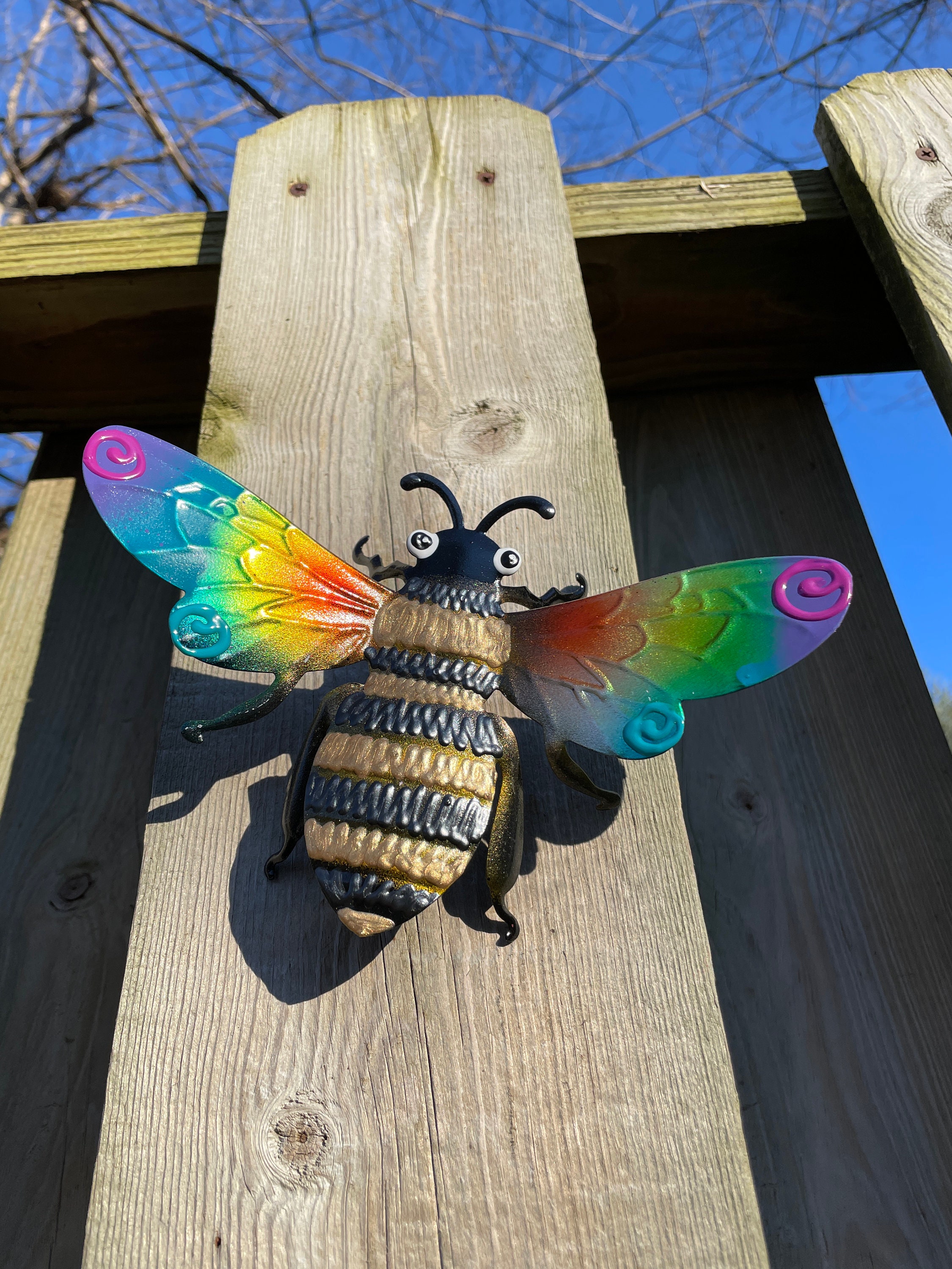 Honey Bee Wall Decor-Fence Wall Decor-Bumble Bee Yard art-Yellow ...