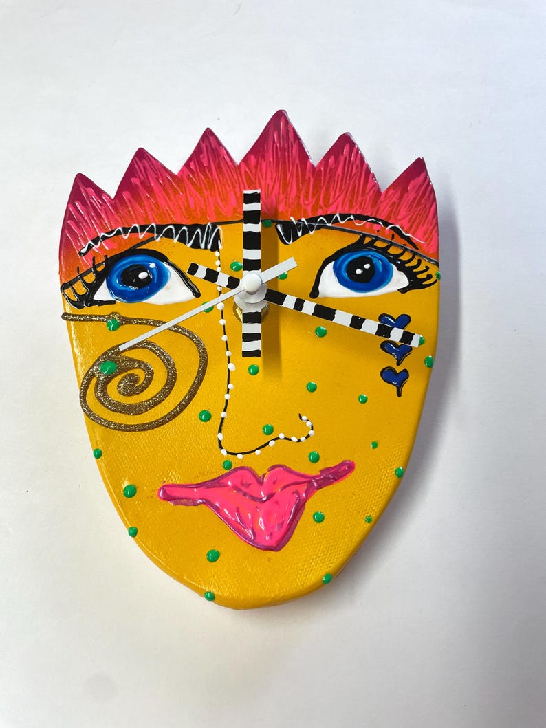Unique Face Wall Clock Wall Art Wall Sculpture Wall Decor Hand Painted ...