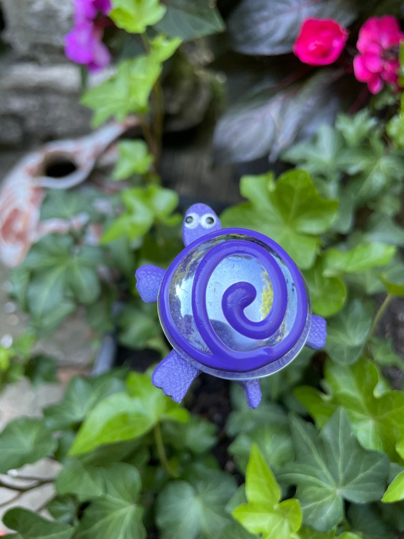 Purple Sea Turtle Garden Stake Mini Glass Turtle Garden Stake Potted ...