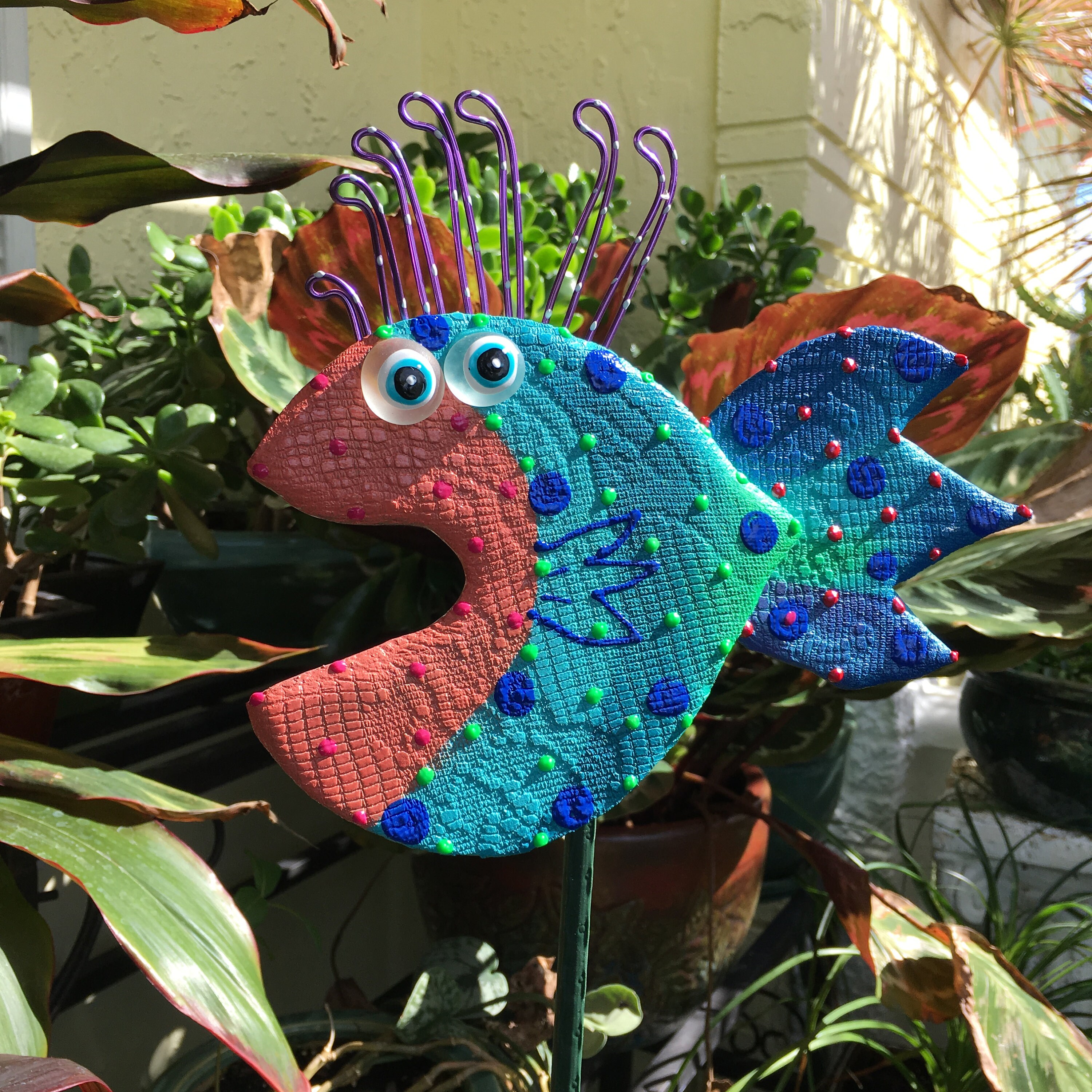 Fairy Garden,Ceramic Funky Fish Garden Stake, Garden Stakes,Potted ...