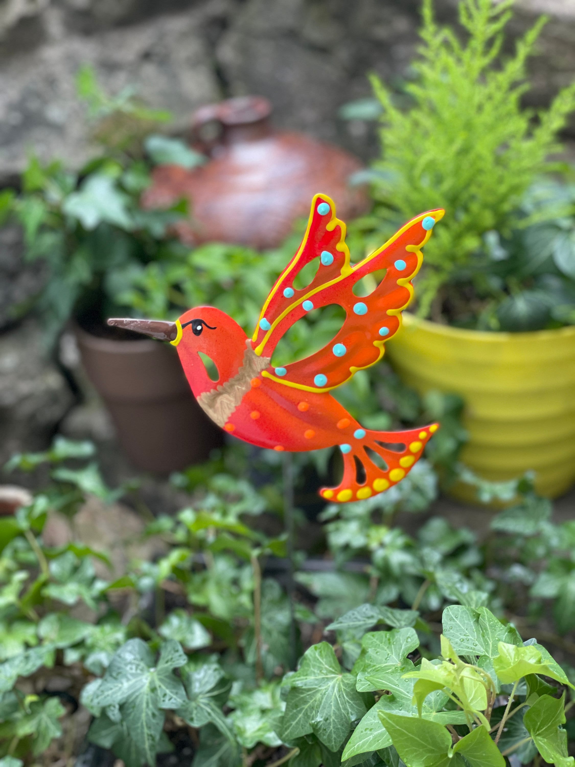 Orange Metal Hummingbird Garden Stake,Garden Decor, Garden Art,Garden ...