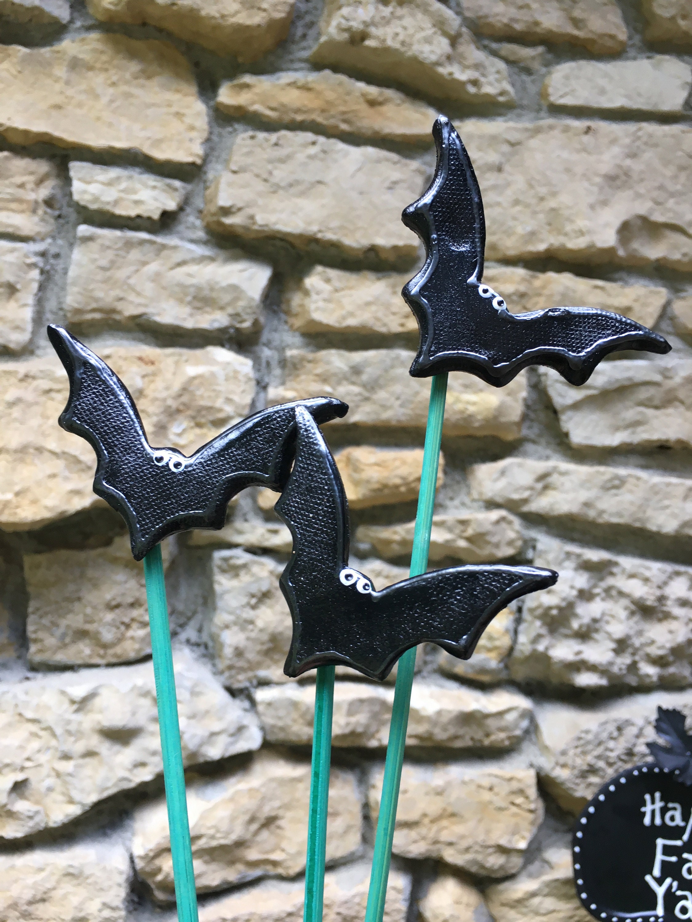 Clay Bats Halloween Bats Garden Stakes Yard Decor Halloween Decor ...