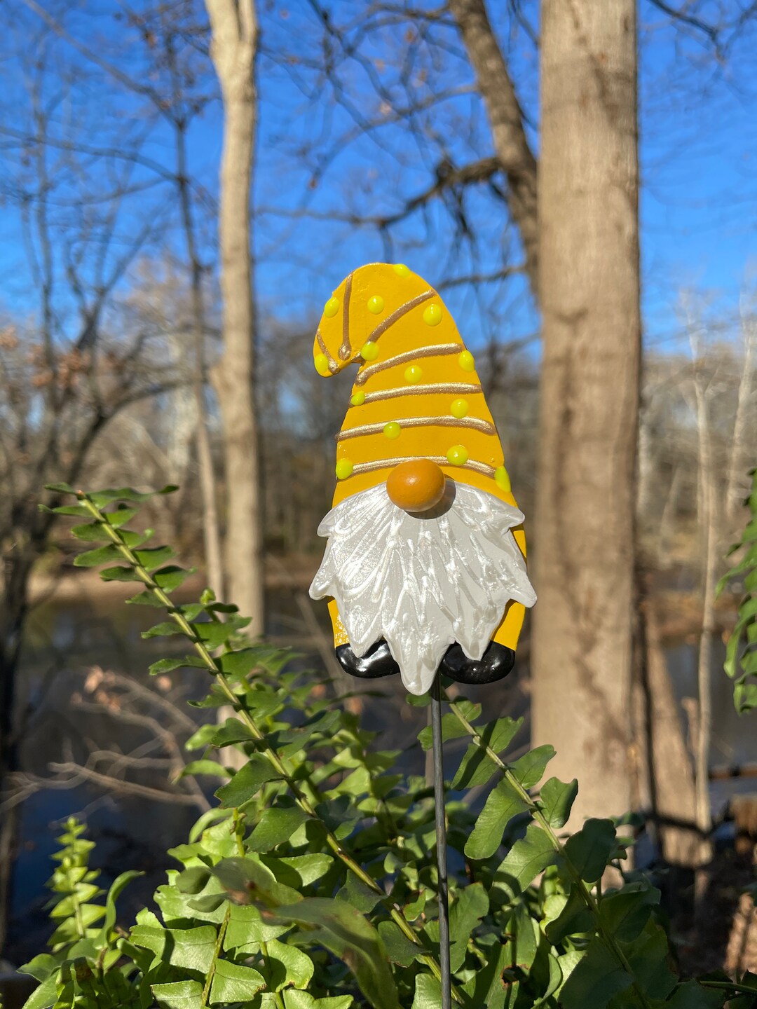 Yellow Garden Gnome Stake Gnomes Planter Picks Outdoor Garden Sculpture ...