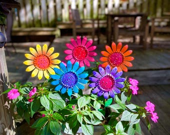 Set of Seven Spring Bloom Metal Flower Garden Stakes, Yard Decoration ...