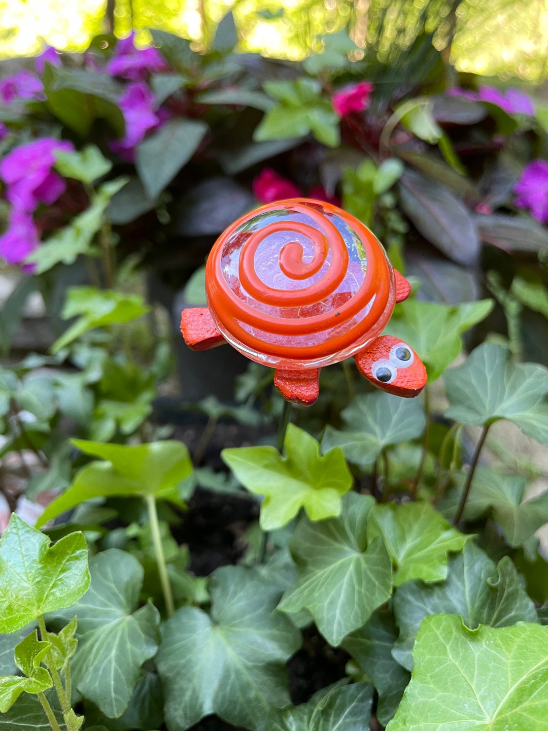 Orange Sea Turtle Garden Stake Mini Glass Turtle Garden Stake Potted ...
